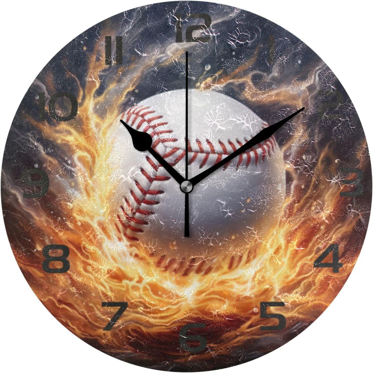 Dreamtimes Wall Clock Ice Fire Baseball 10 Inch Silent Non Ticking ...