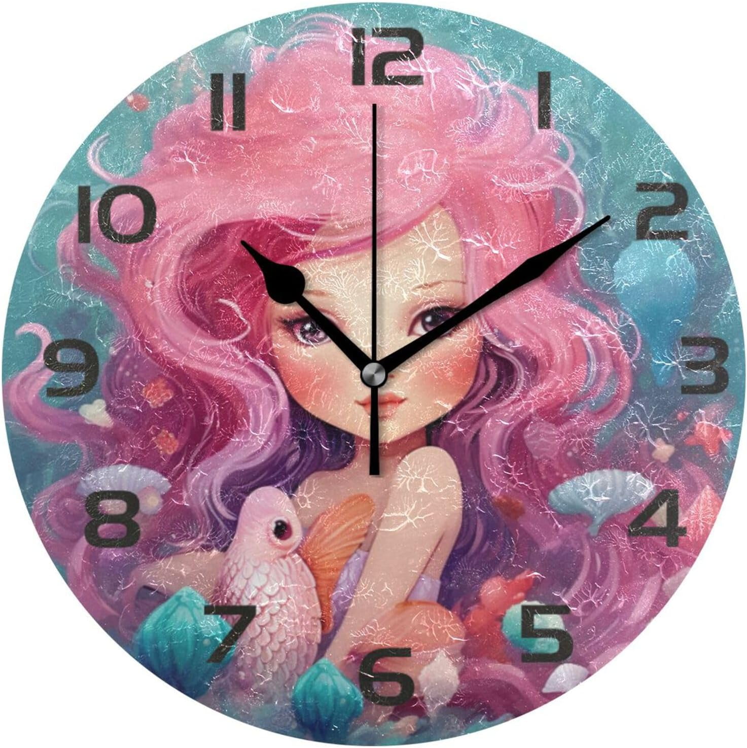 Dreamtimes Wall Clock Mermaid 10 Inch Silent Non Ticking Quality Quartz ...