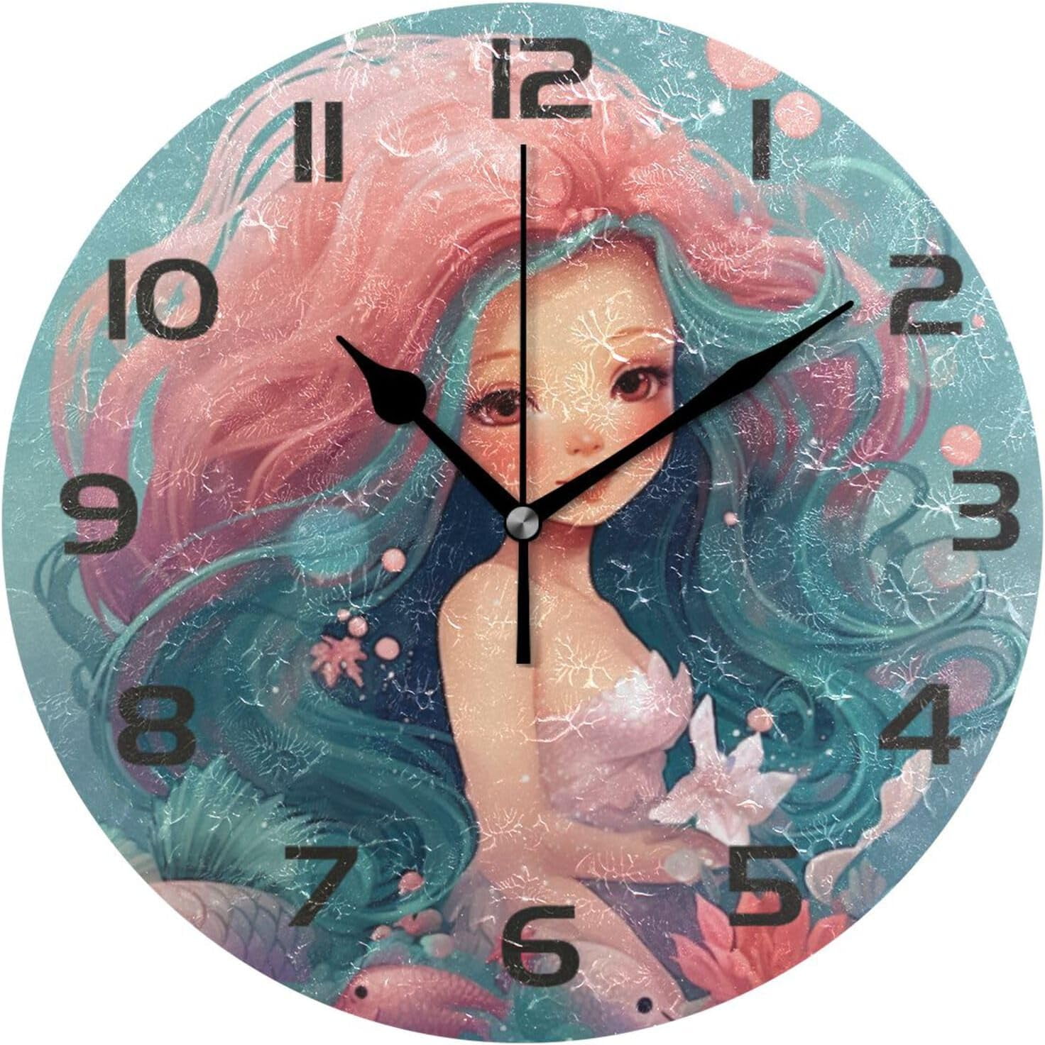 Dreamtimes Wall Clock Mermaid 10 Inch Silent Non Ticking Quality Quartz ...