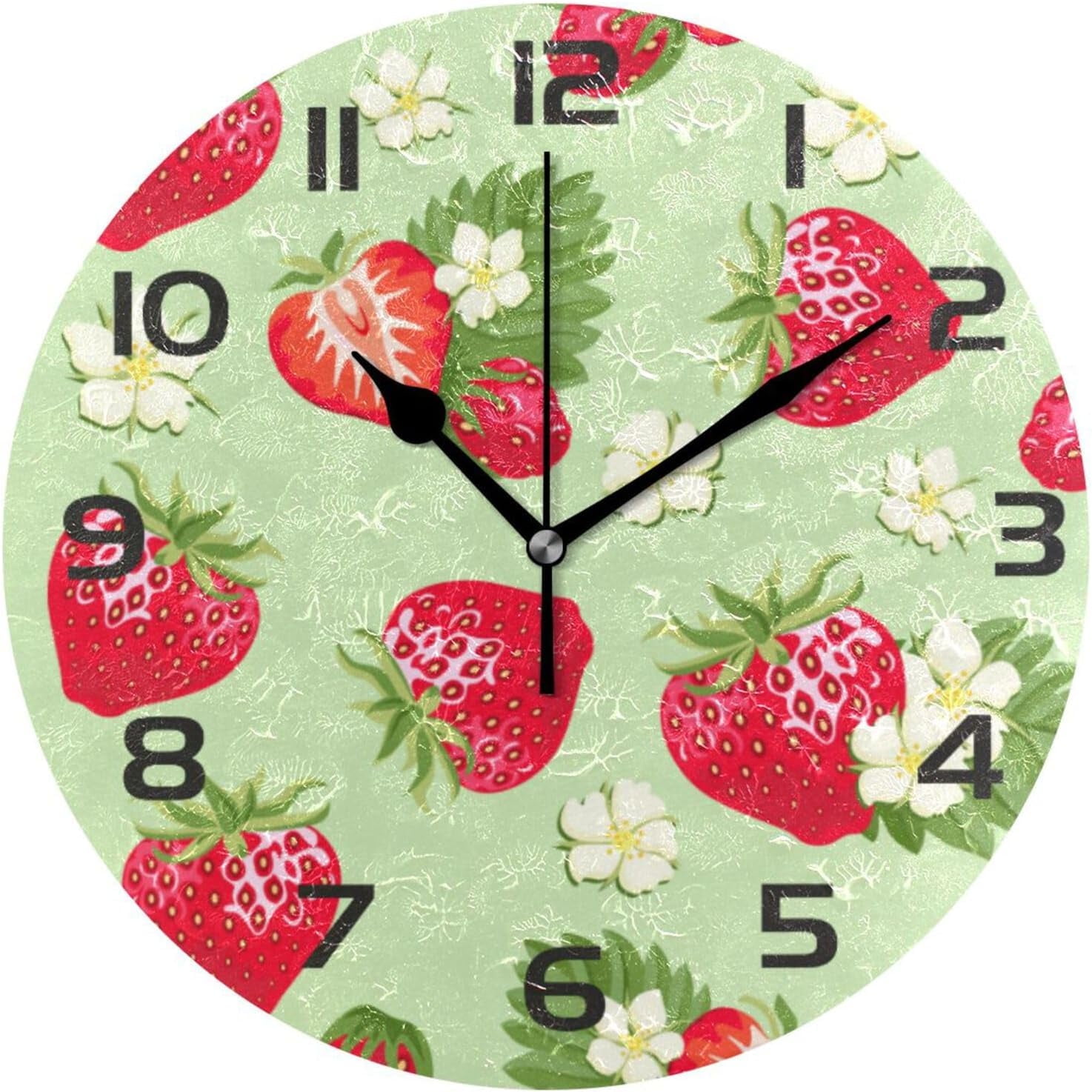Dreamtimes Wall Clock Strawberry Flowers 10 Inch Silent Non Ticking ...