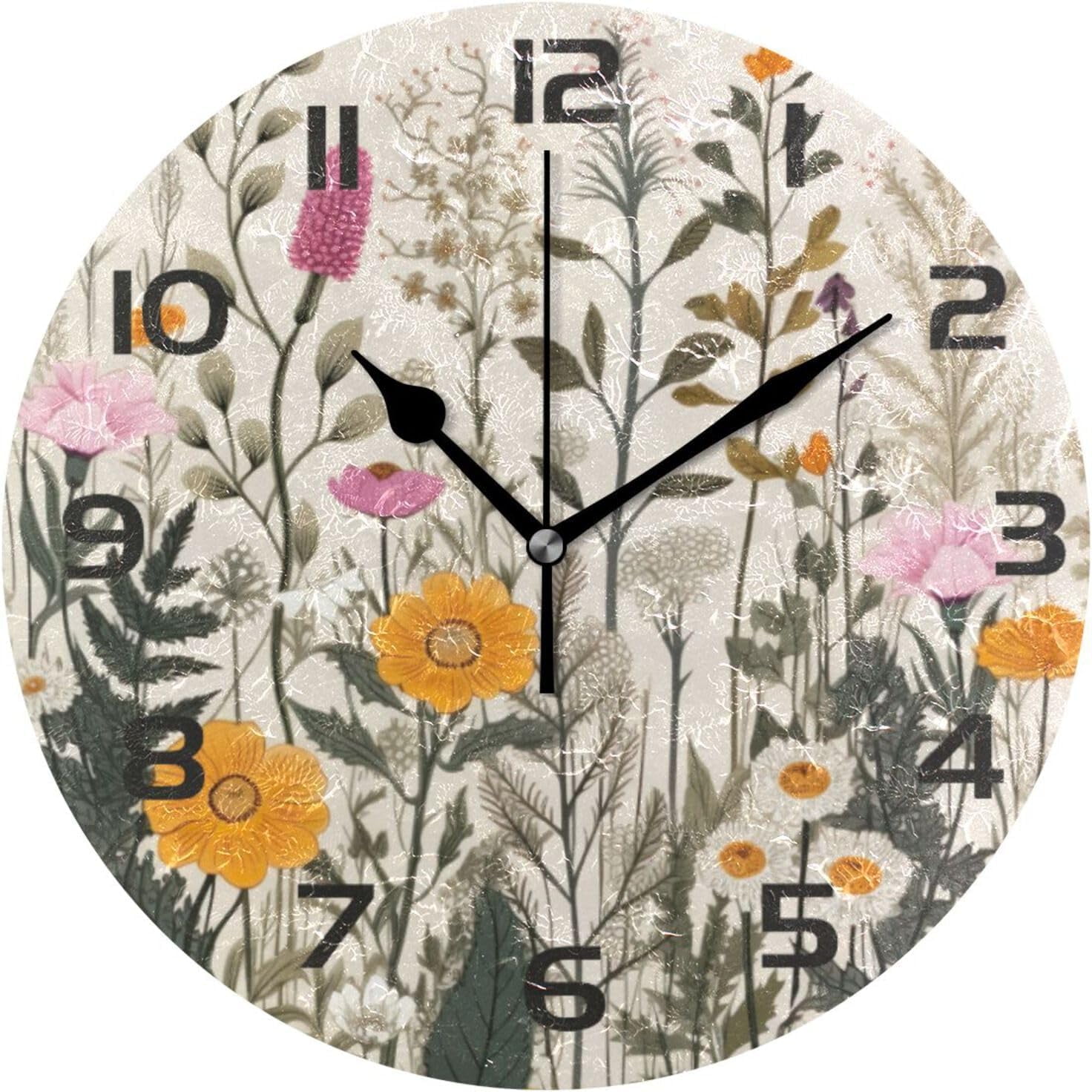 Dreamtimes Wall Clock Wild Flower 10 Inch Silent Non Ticking Quality ...