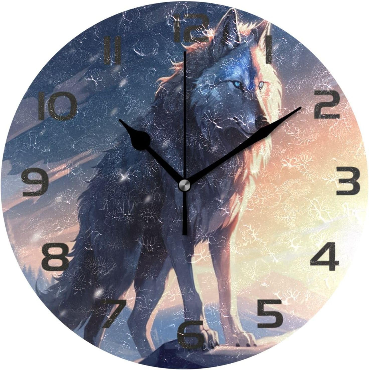 Dreamtimes Wall Clock Wolf 10 Inch Silent Non Ticking Quality Quartz Battery Operated Digital ...