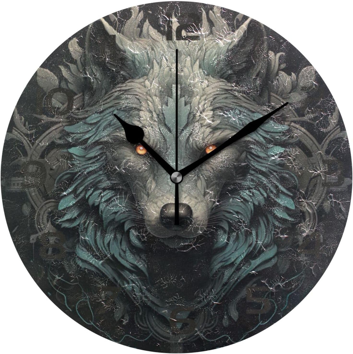 Dreamtimes Wall Clock Wolf 10 Inch Silent Non Ticking Quality Quartz ...