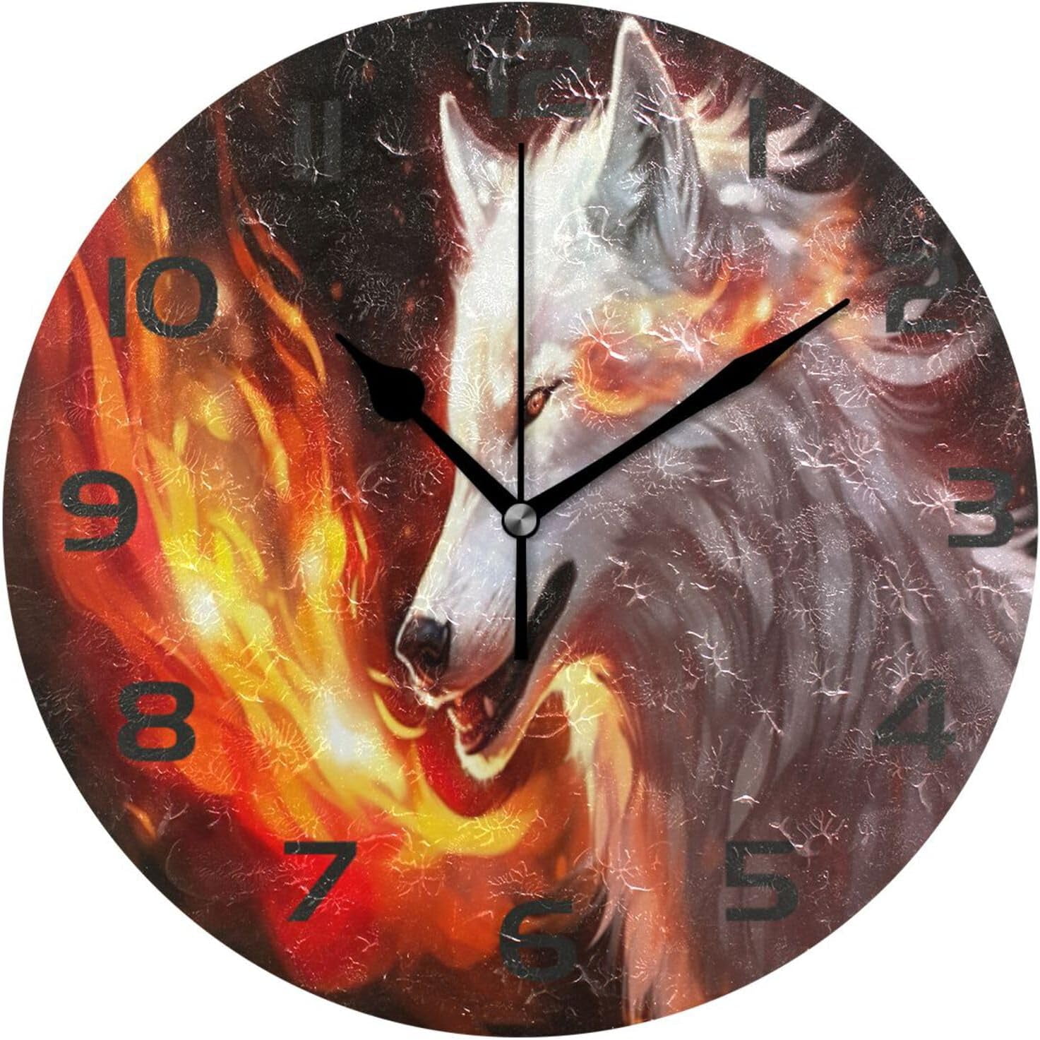 Dreamtimes Wall Clock Wolf 10 Inch Silent Non Ticking Quality Quartz ...