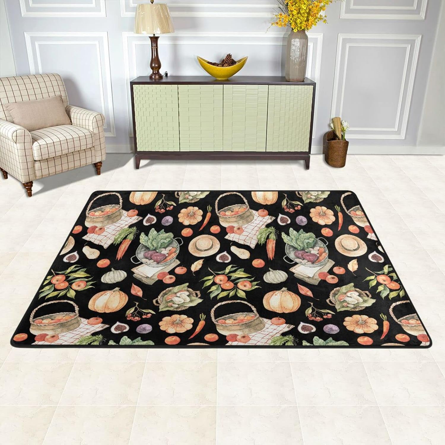 Dreamtimes Watercolor Autumn Harvest Area Rug 72x48in Fall Vegetables ...