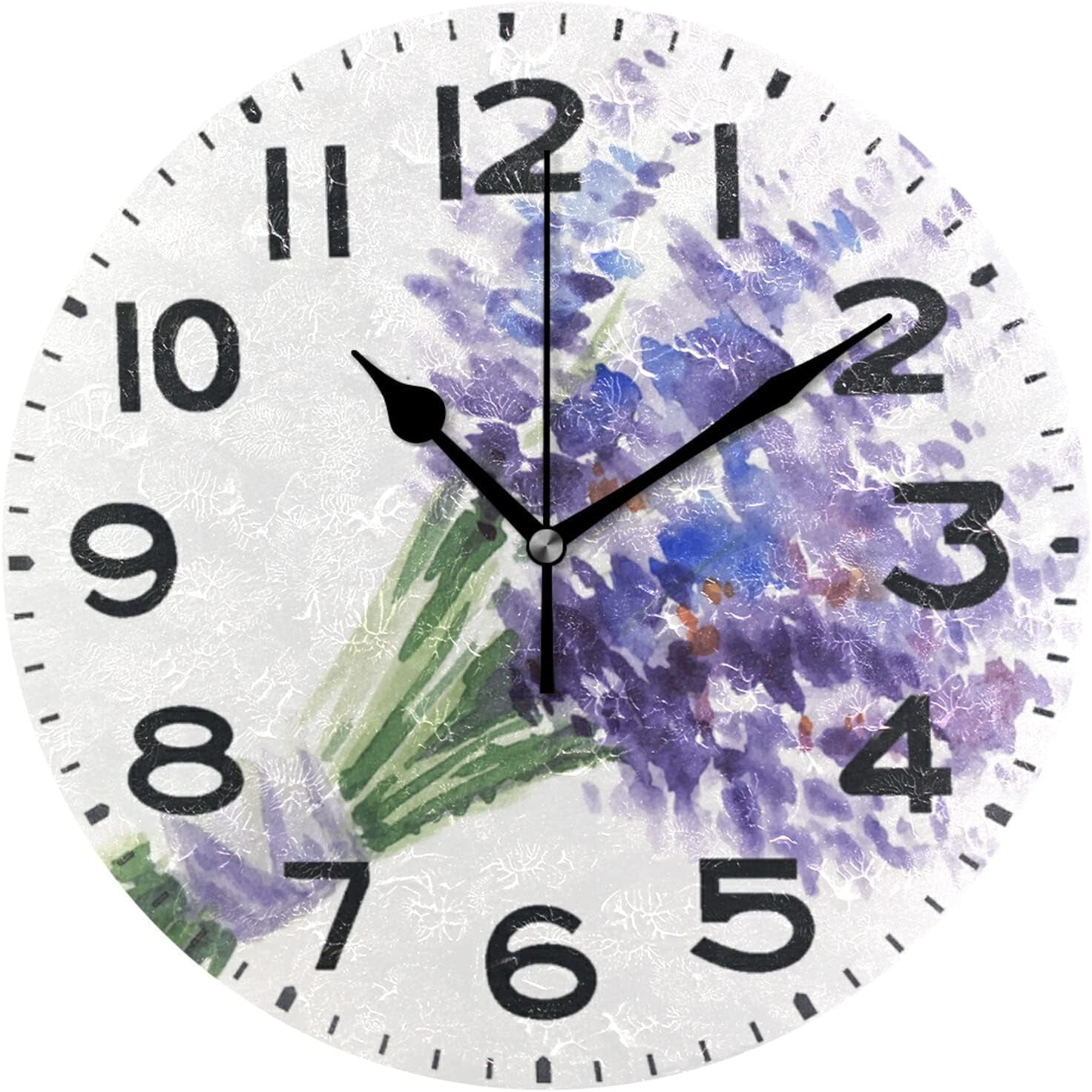 Dreamtimes Watercolor Bouquet Lavender Round Wall Clock, 10 Inch ...