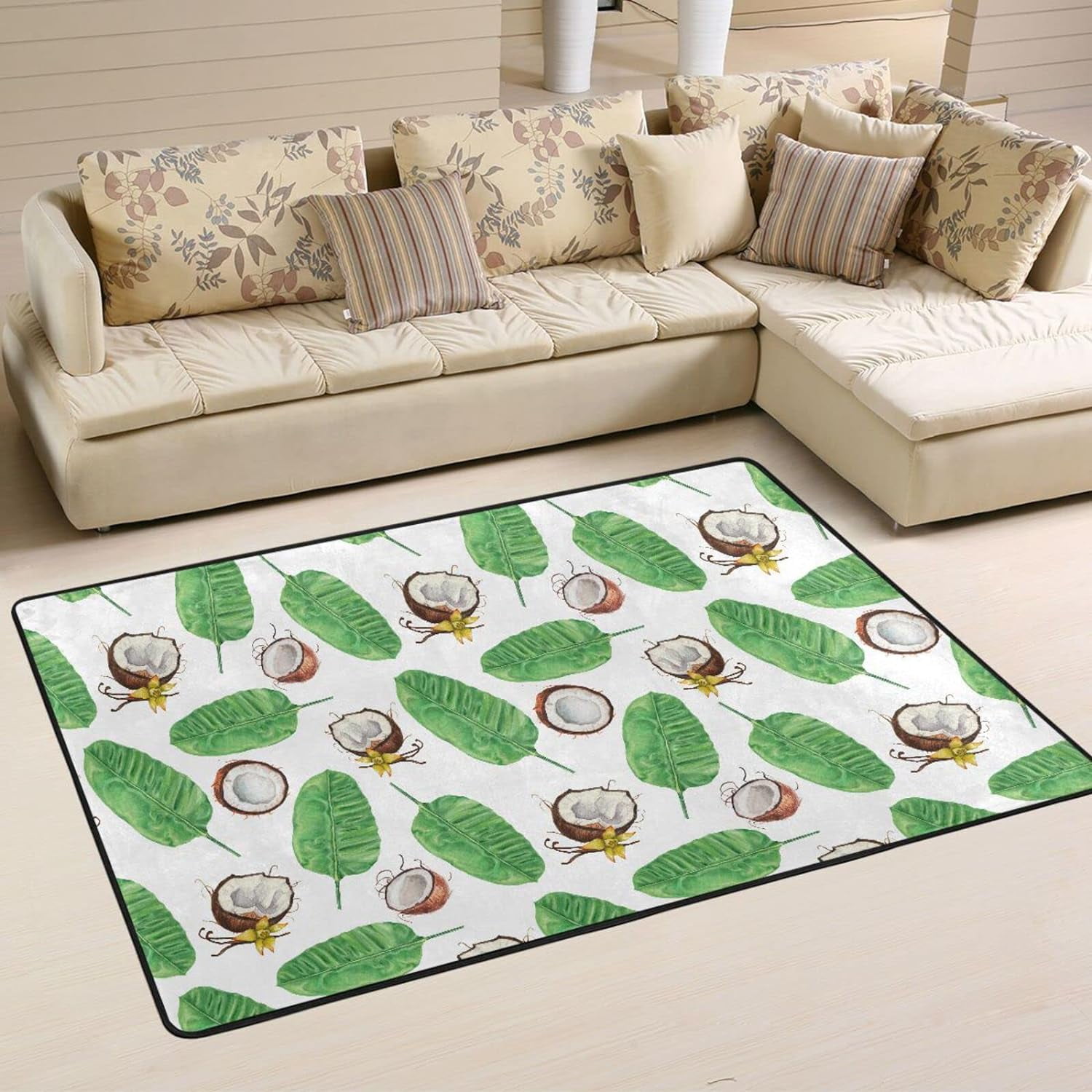 Dreamtimes Watercolor Coconut Area Rug 72x48in Summer Palm Leaves Non ...