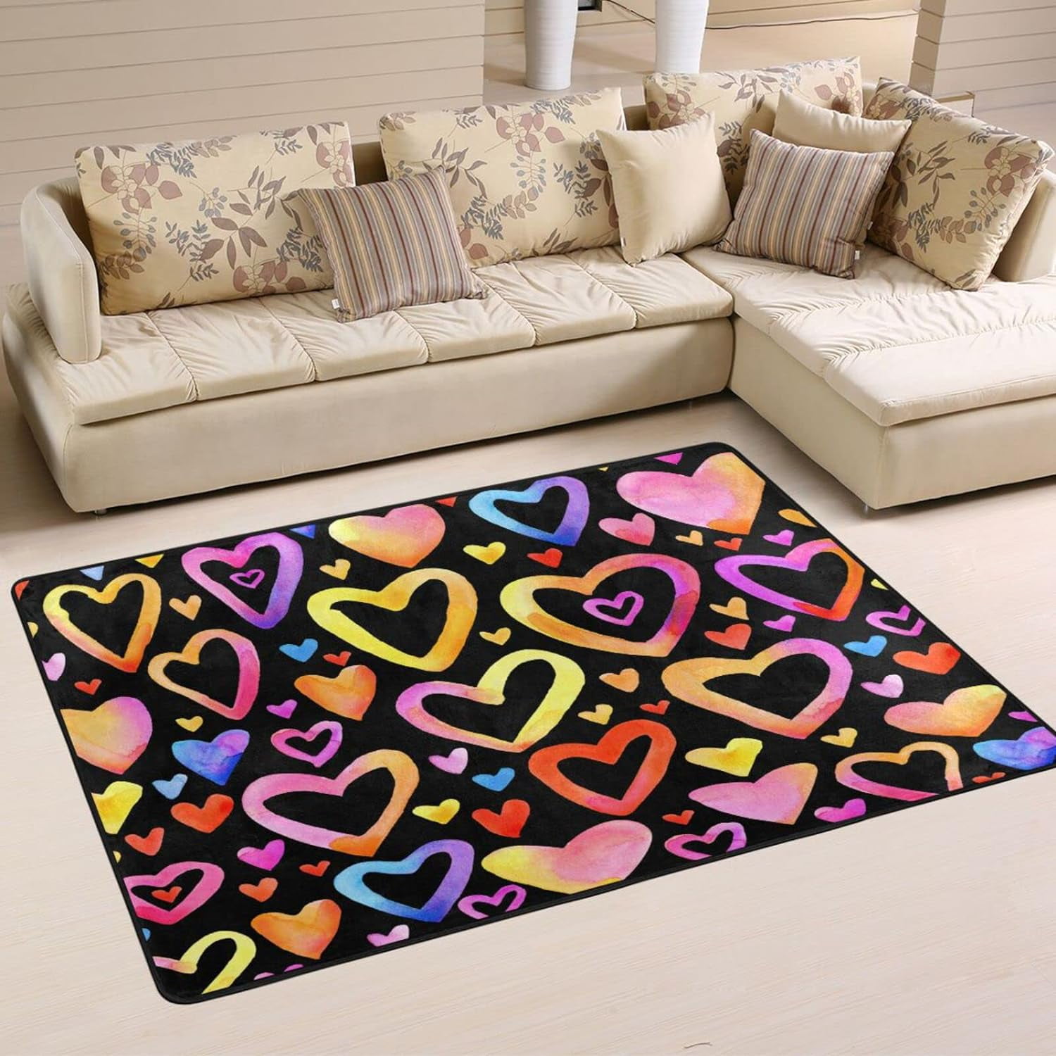 Dreamtimes Watercolor Colorful Heart Non-Slip Area Rug 36"x24 ...