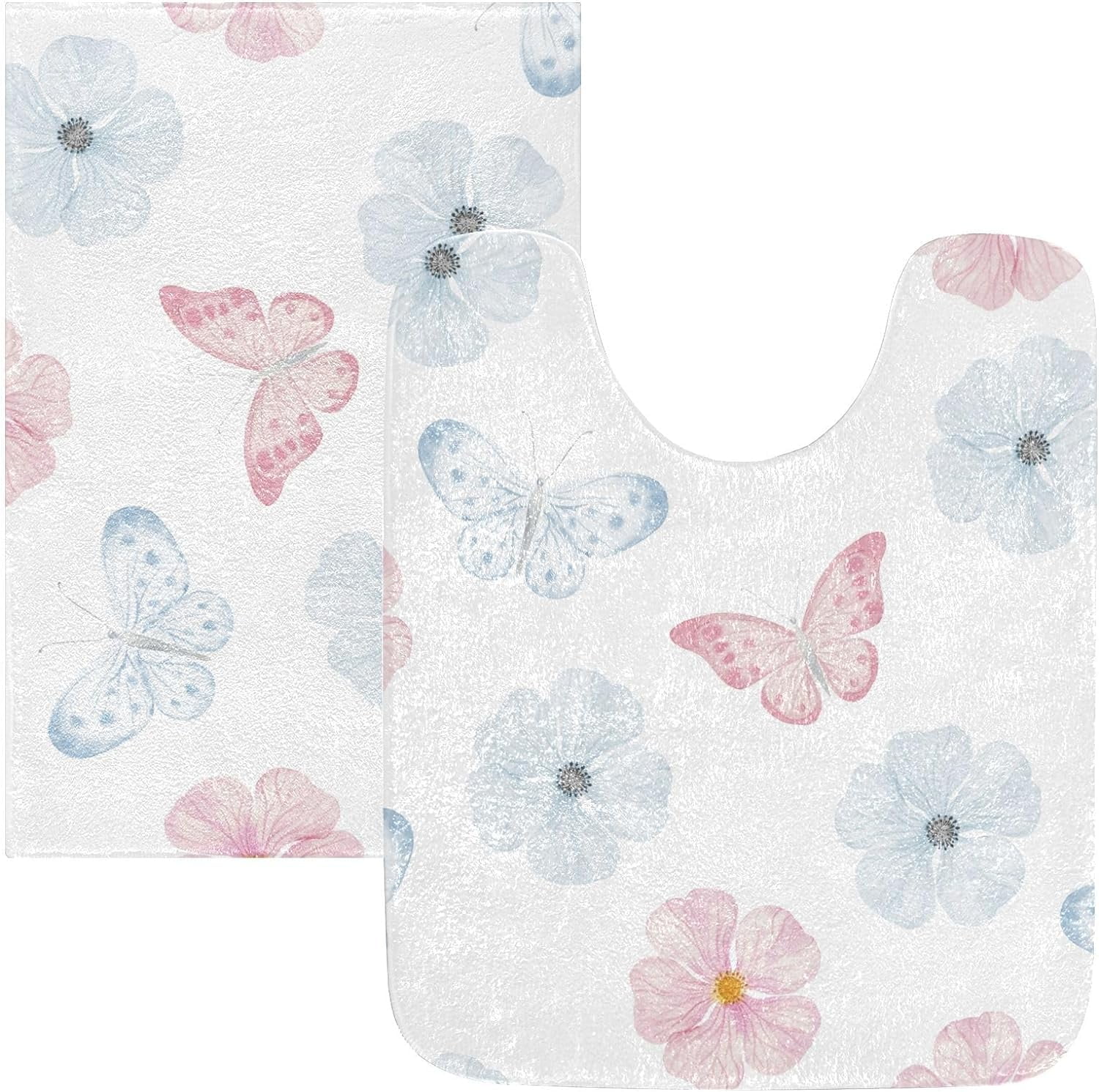 Dreamtimes Watercolor Flower and Butterfly Bathroom Rug Set 2PCS Ultra ...