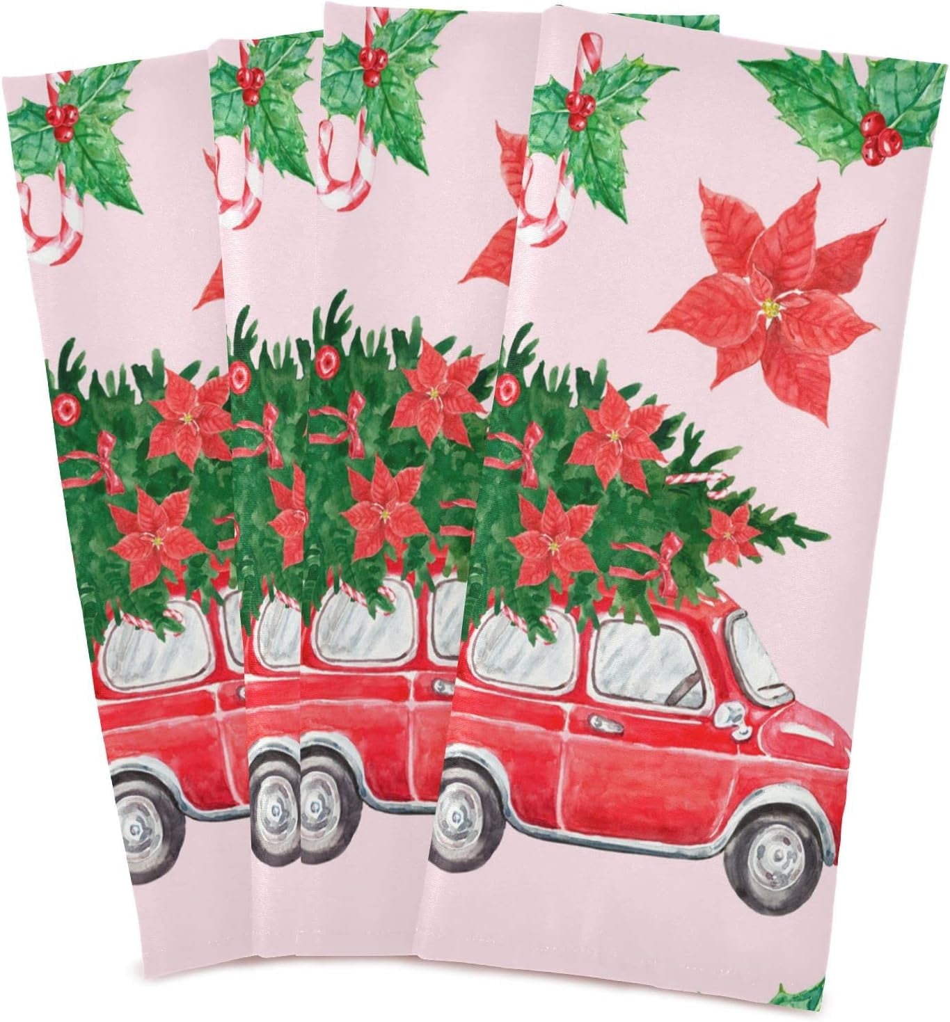 Dreamtimes Watercolor Flower Christmas Car Kitchen Towels Set of 4 Dishcloths Hand Towels Tea ...