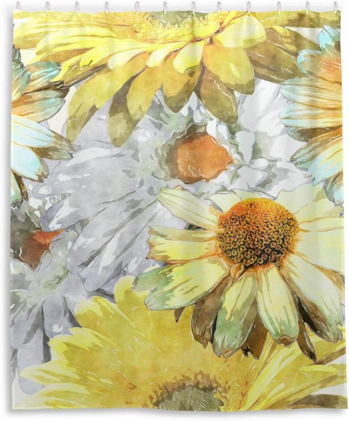Dreamtimes Watercolor Flowers Bathroom Waterproof Shower Curtain Set
