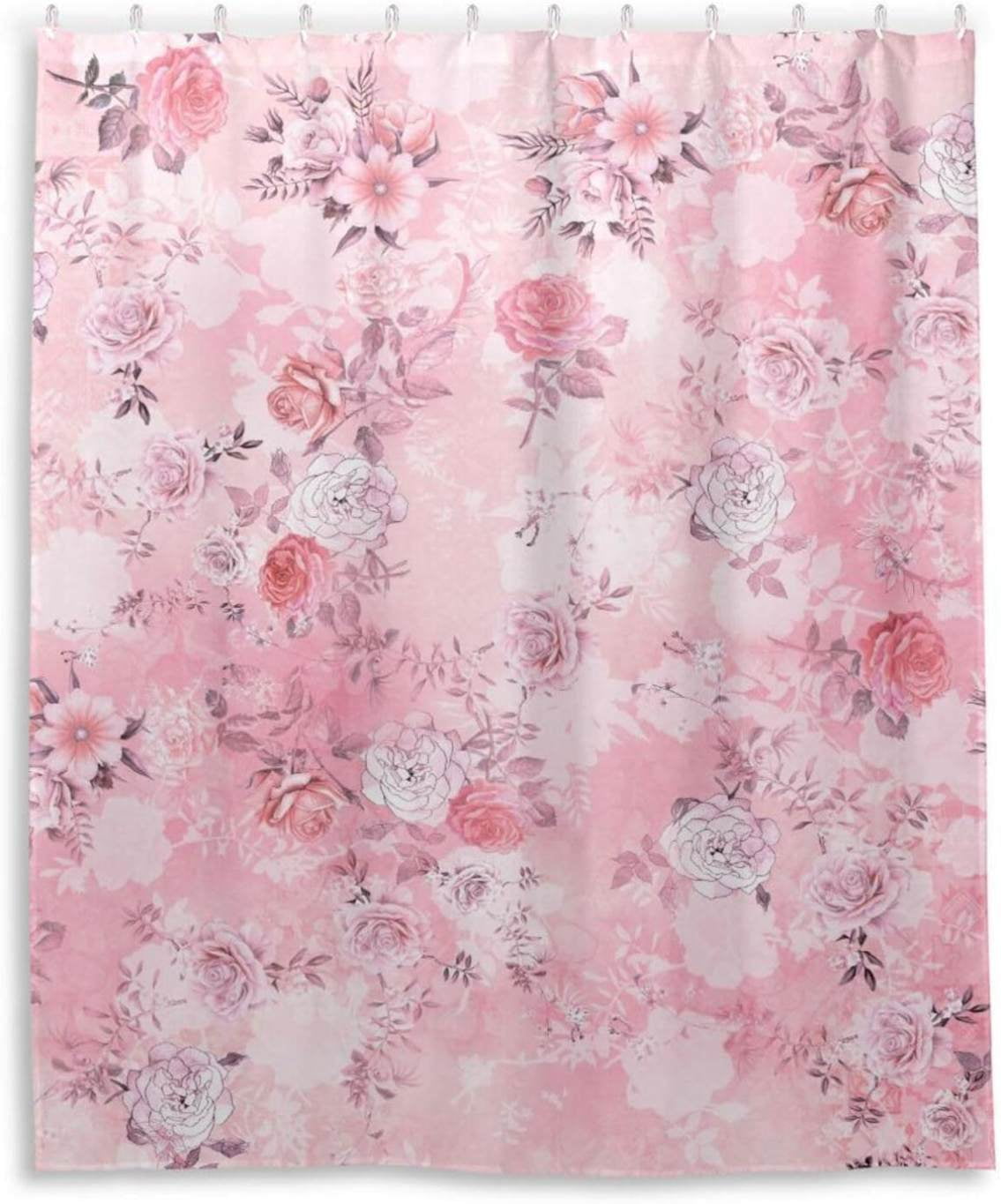 Dreamtimes Watercolor Flowers Pink Bathroom Waterproof Shower Curtain