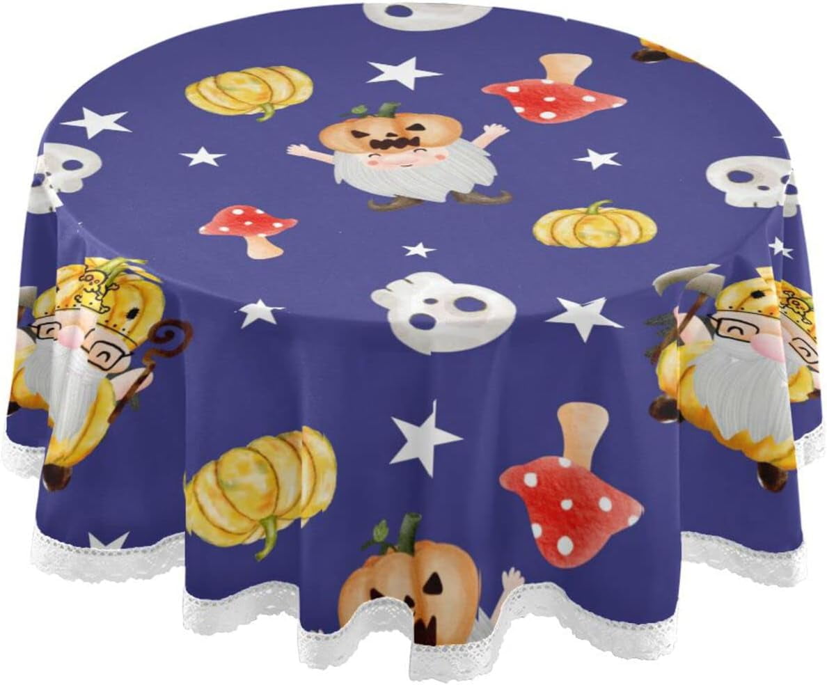 Dreamtimes Watercolor Gnome Halloween Round Tablecloth 60", Table Cover ...