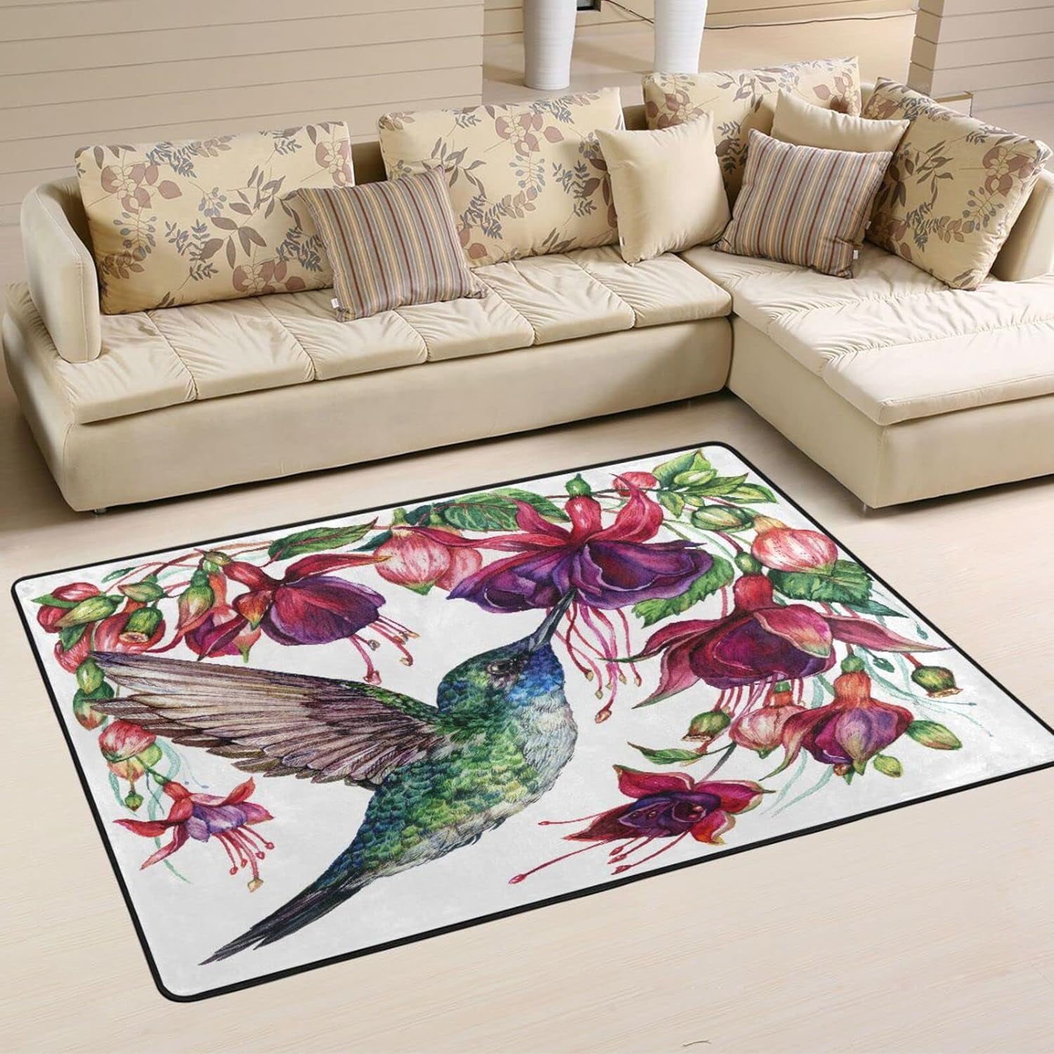 Dreamtimes Watercolor Gothic Hummingbird Area Rug 72x48in Exotic Purple ...