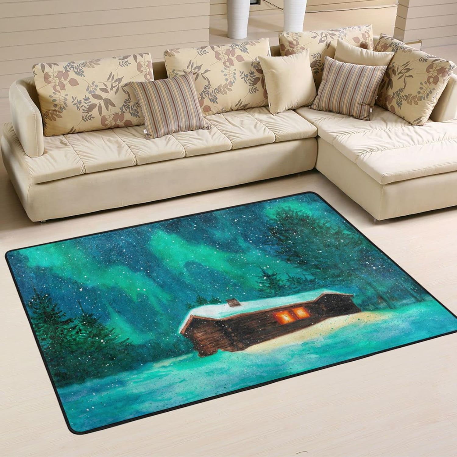 Dreamtimes Watercolor Northern Lights Non-Slip Area Rug 36"x24", Winter ...