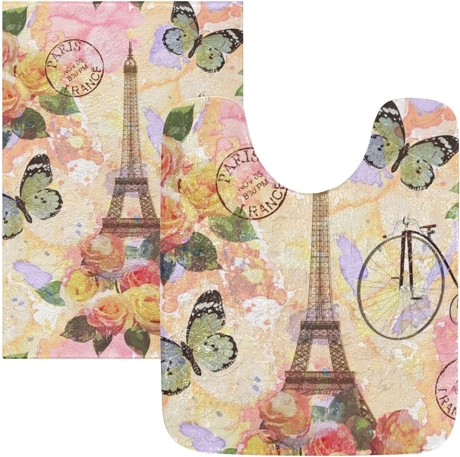 Dreamtimes Watercolor Paris Eiffel Tower with Rose Flower Butterfly ...
