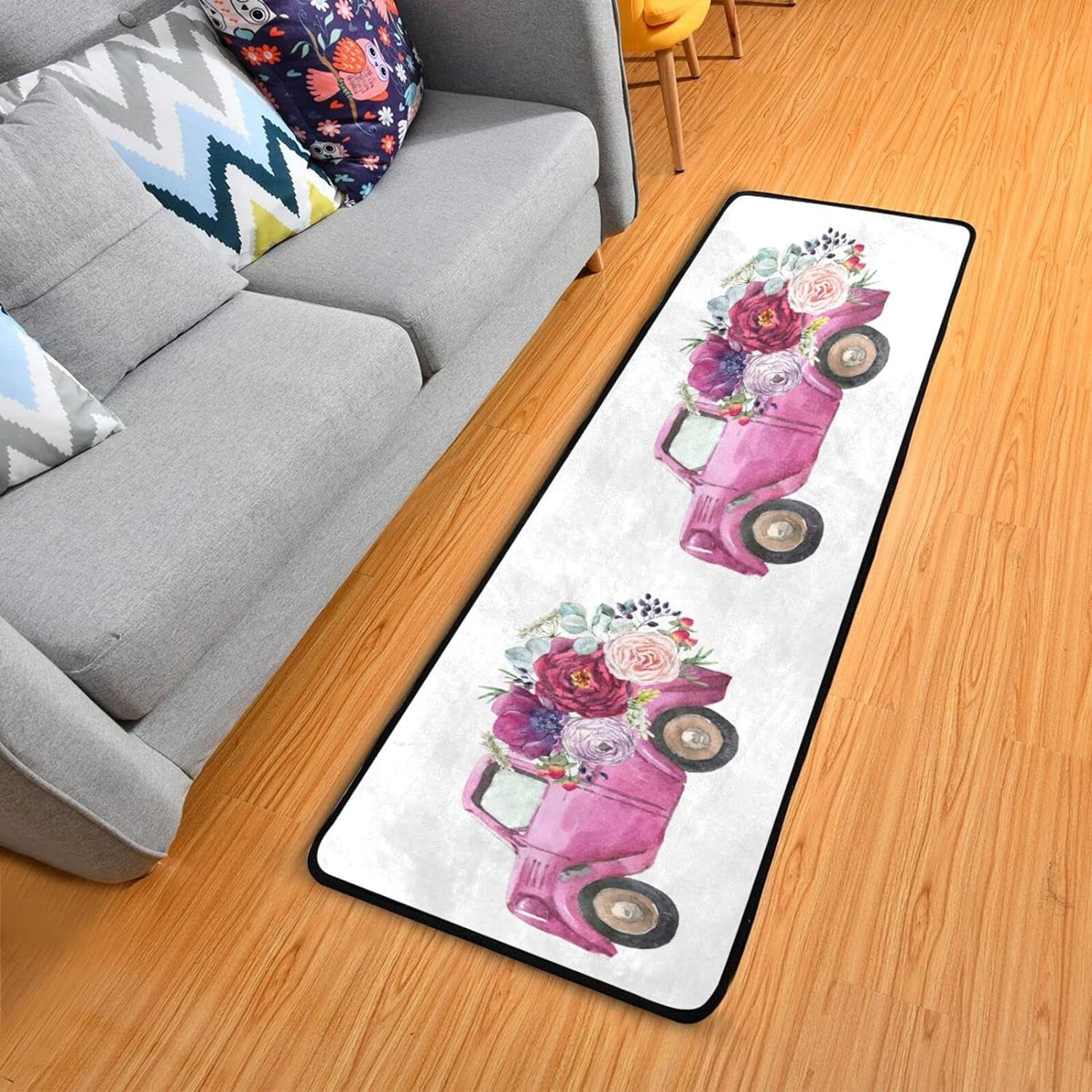 Dreamtimes Watercolor Pink Pickup Flowers Hallway Runner Rug 2'x6 ...