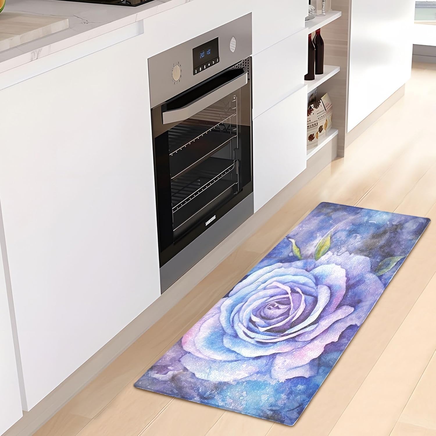 Dreamtimes Watercolor Rose Blue Kitchen Mat 20"x39", Non Skid Kitchen ...