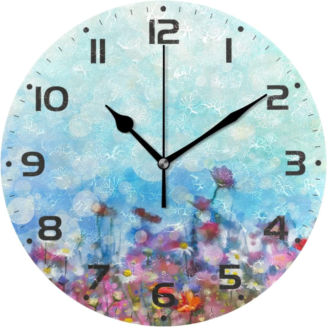 Dreamtimes Watercolor Spring Flowers Wall Clock, 10 Inch Silent Non ...