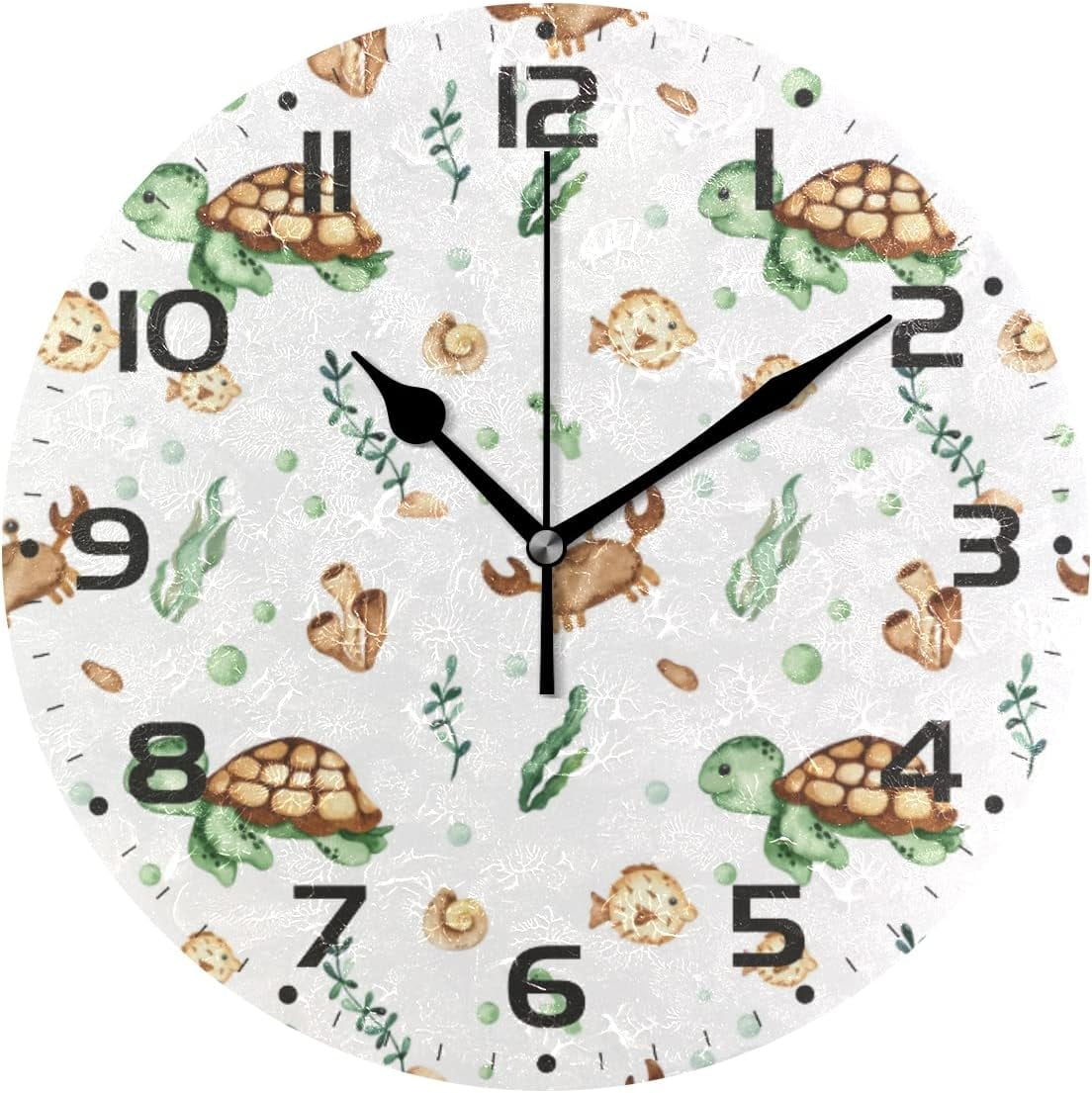 Dreamtimes Watercolor Underwater Sea Turtles Wall Clock, 10 Inch Silent ...