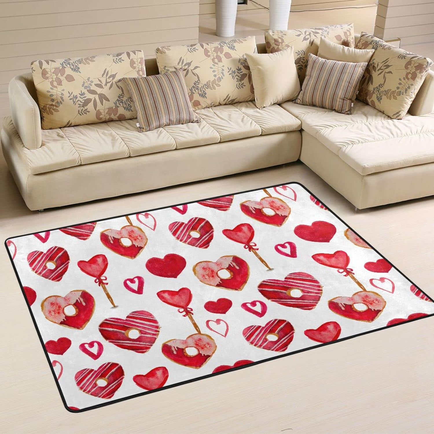 Dreamtimes Watercolor Valentine Food Non-Slip Area Rug 36"x24", Red ...