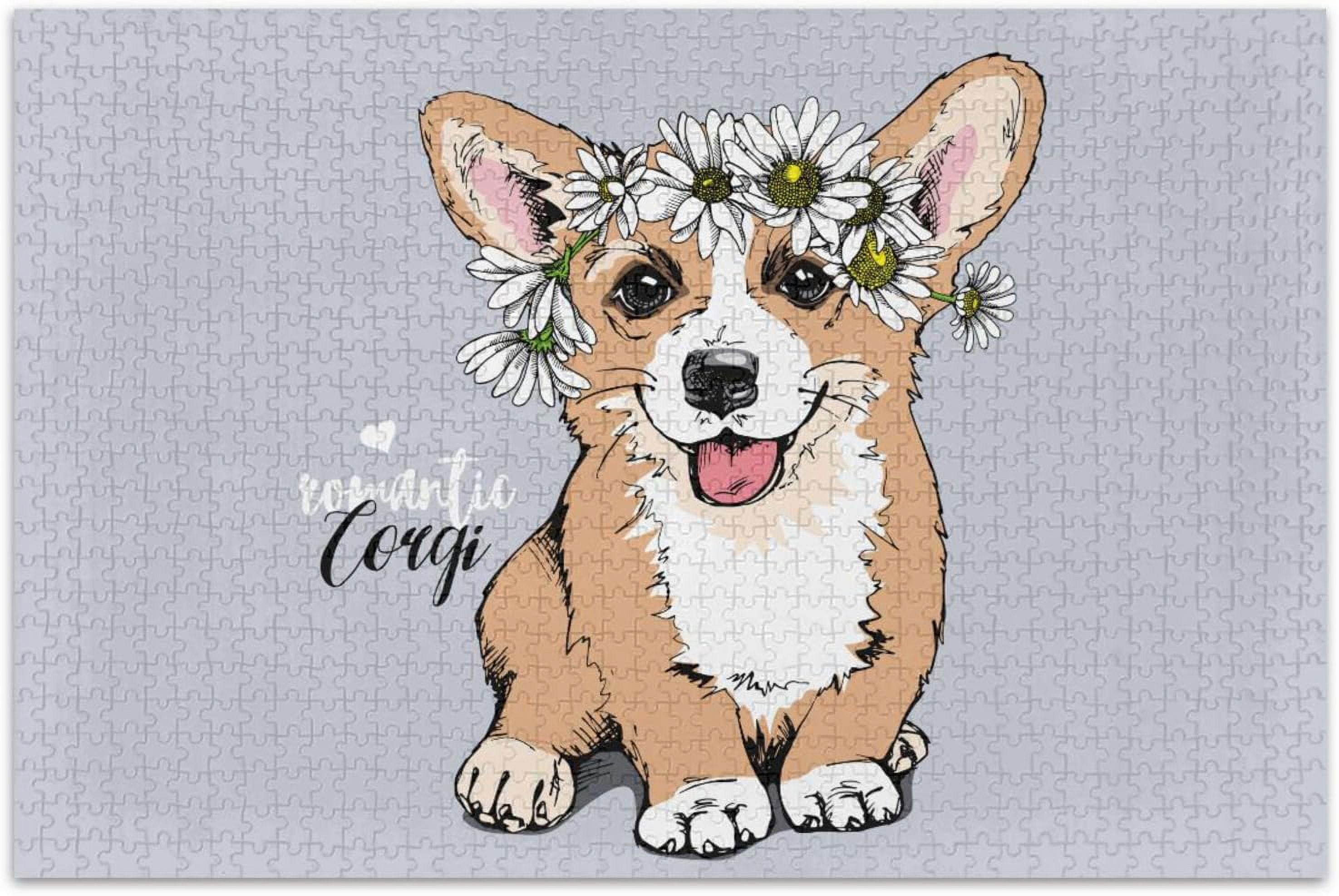 Dreamtimes Welsh Corgi Puppy with A Daisy Flowers 500 Piece Jigsaw ...