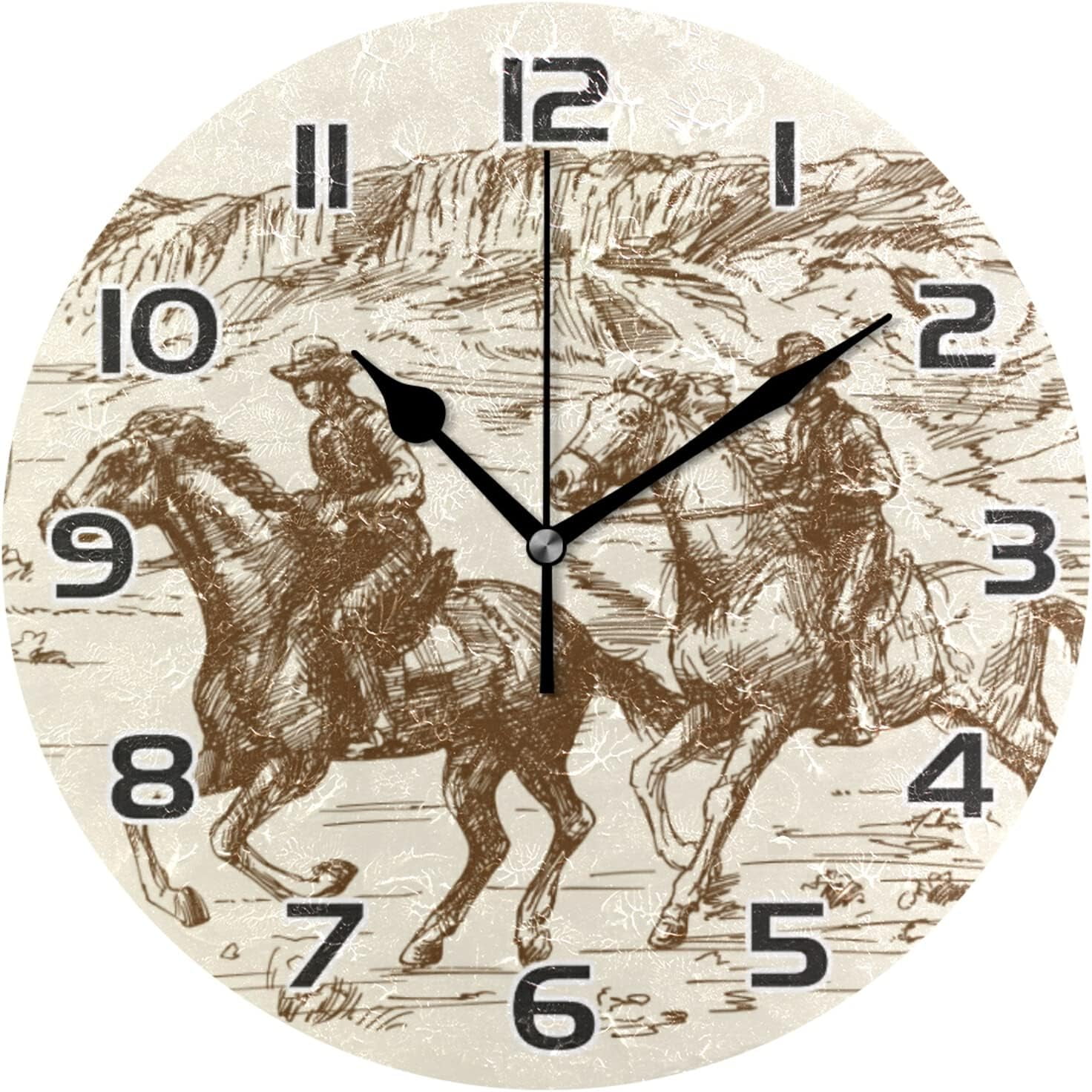 Dreamtimes Western Desert Cowboy Clock Silent Round Wall Clock, Non ...