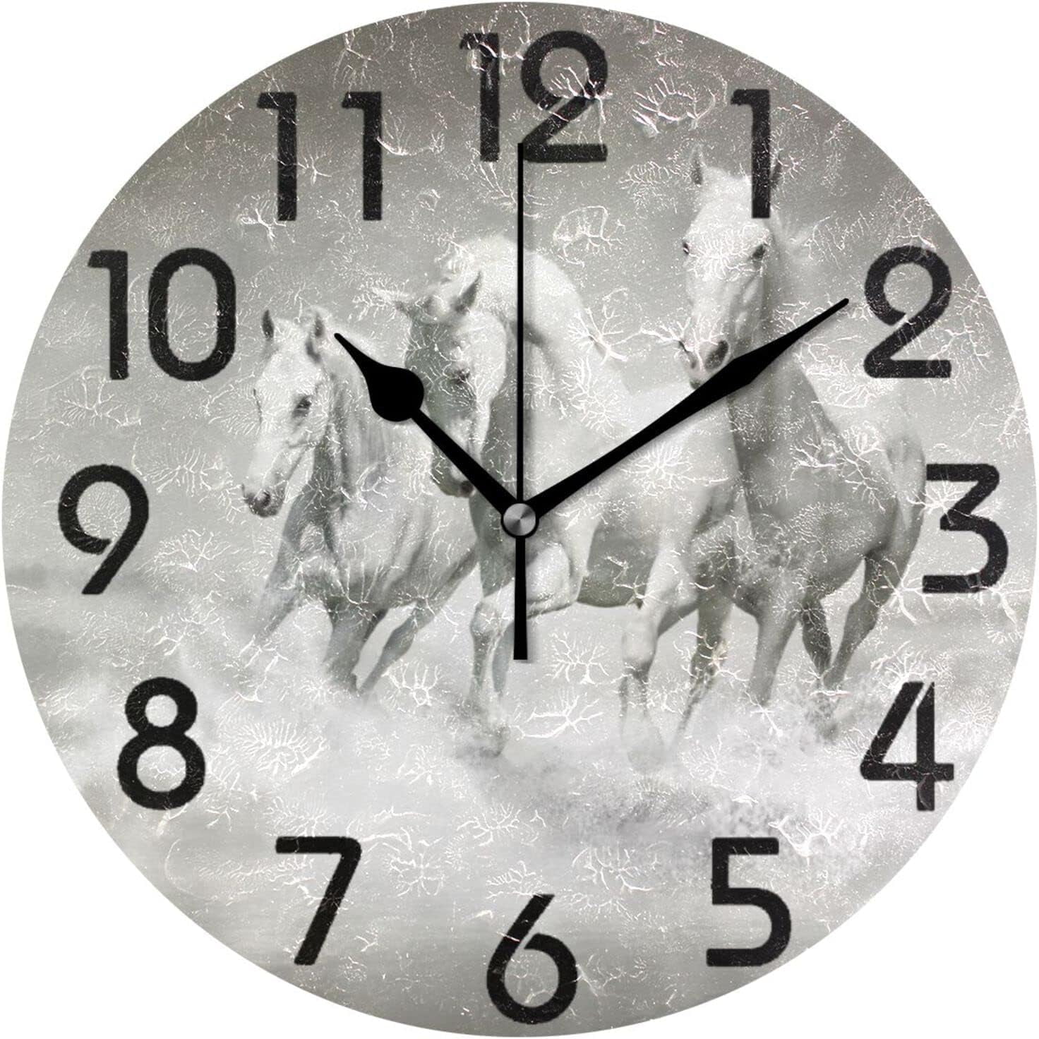 Dreamtimes White Horses Running Through Water Round Wall Clock, 10 Inch ...