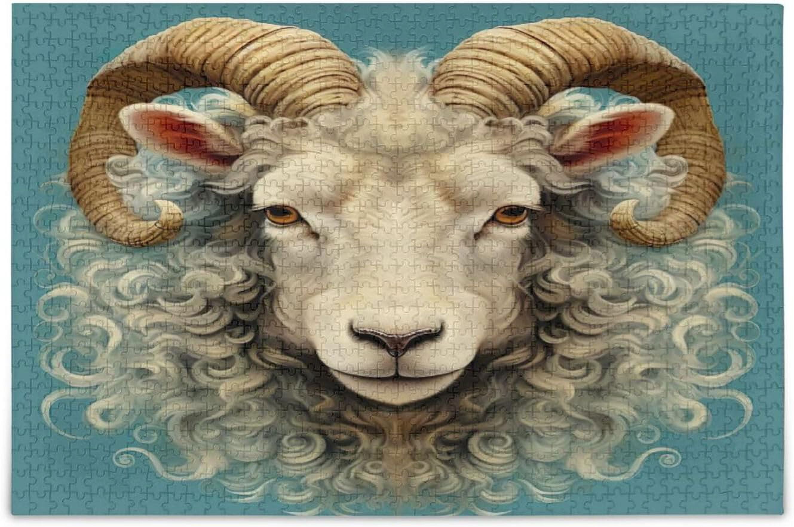 Dreamtimes White Sheep Head Puzzle 500 Pieces - Wooden Jigsaw Puzzles for Family Games ...