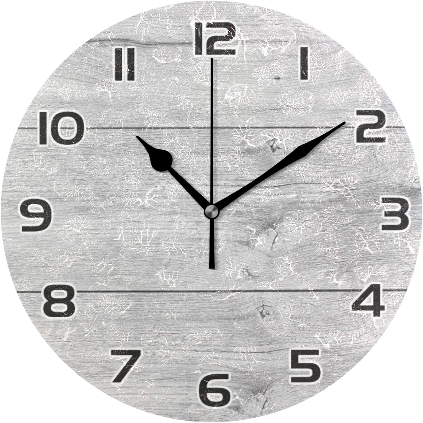 Dreamtimes White Wooden Clock Silent Round Wall Clock, Non Ticking ...