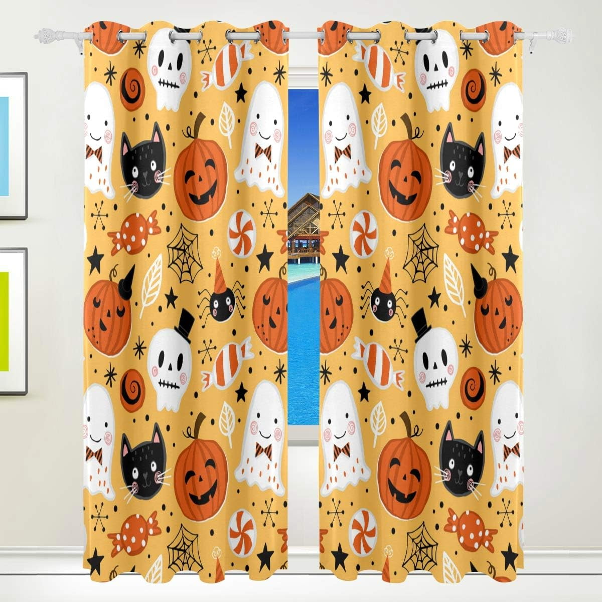 Dreamtimes Window Curtain Panels Halloween Holiday Symbols Grommet Top ...