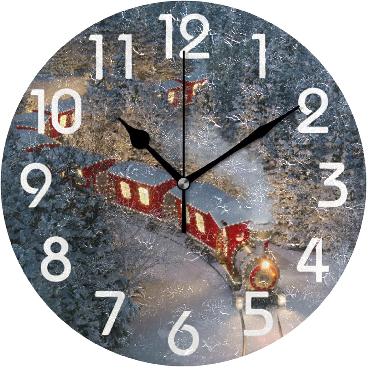 Dreamtimes Winter Forest Christmas Train Round Wall Clock, 10 Inch ...
