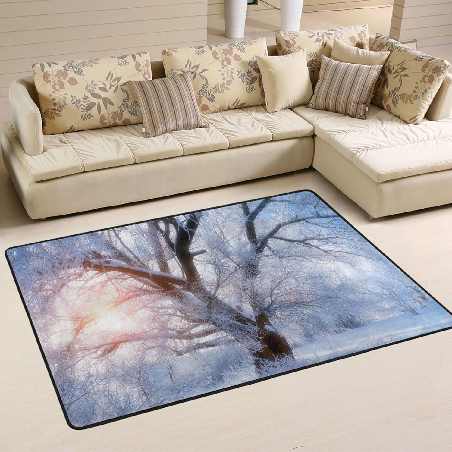 Dreamtimes Winter Snow Tree Non-Slip Area Rug 36"x24", White Forest ...