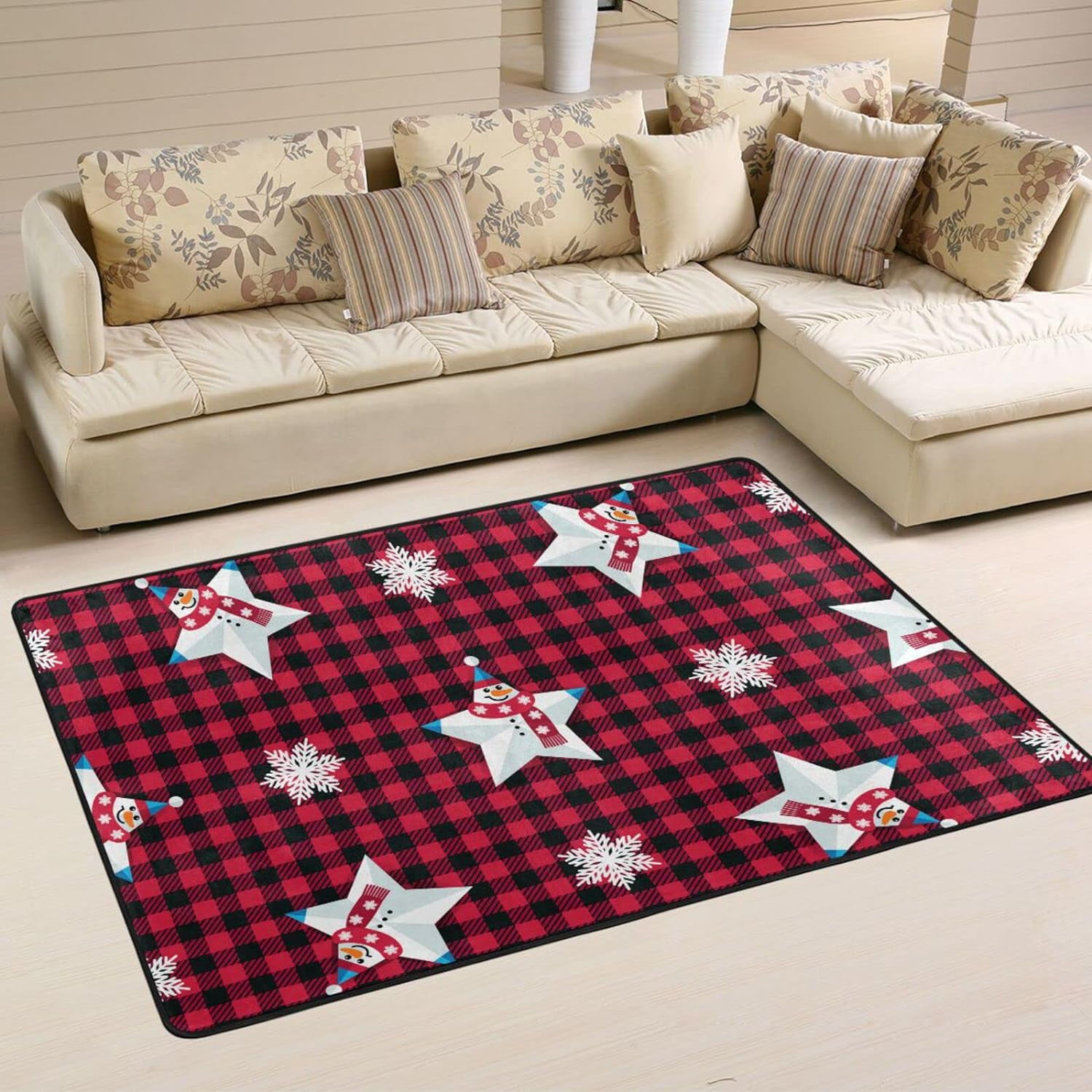 Dreamtimes Winter Snowman Star Non-Slip Area Rug 36"x24", Snowflakes ...