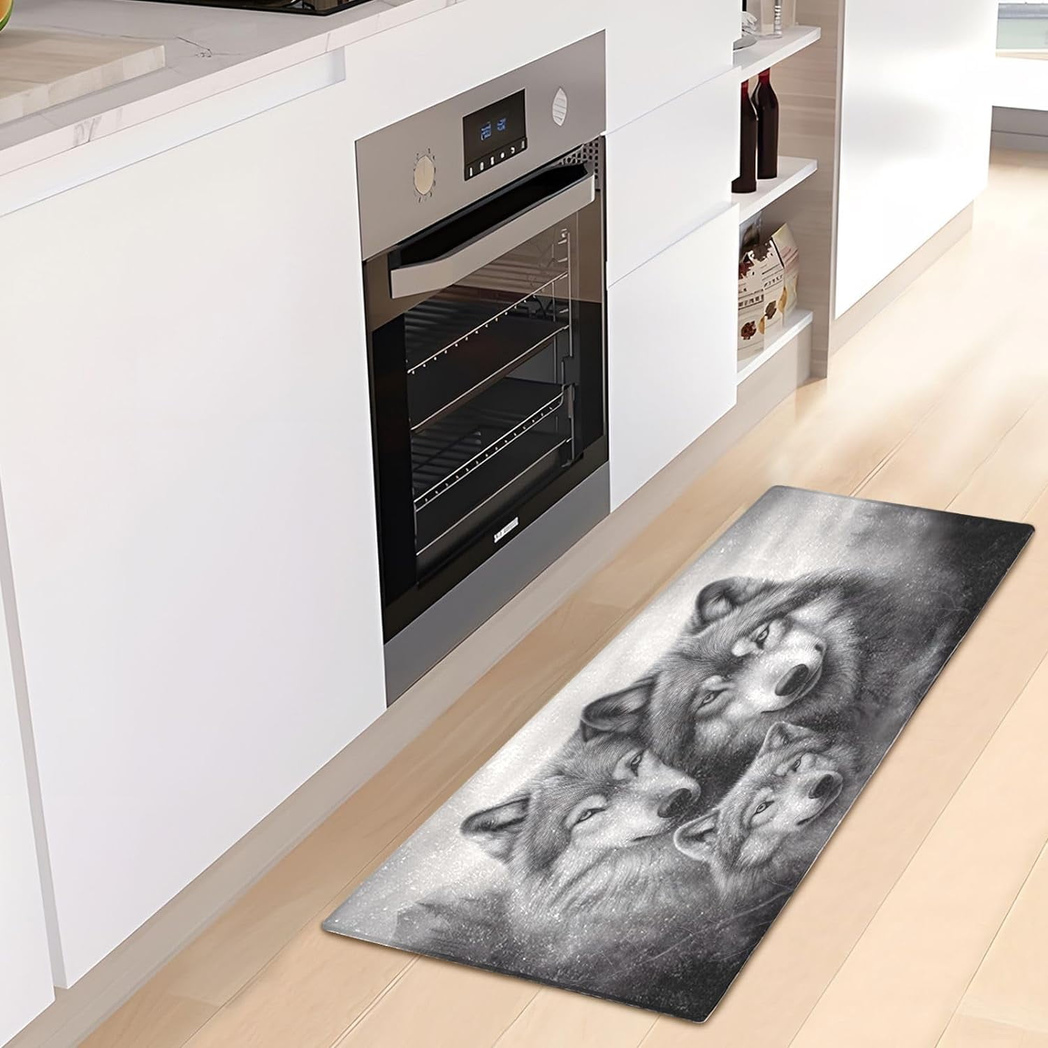 Dreamtimes Wolf Pattern Grey Kitchen Rug 20"x39", Non Skid Kitchen ...