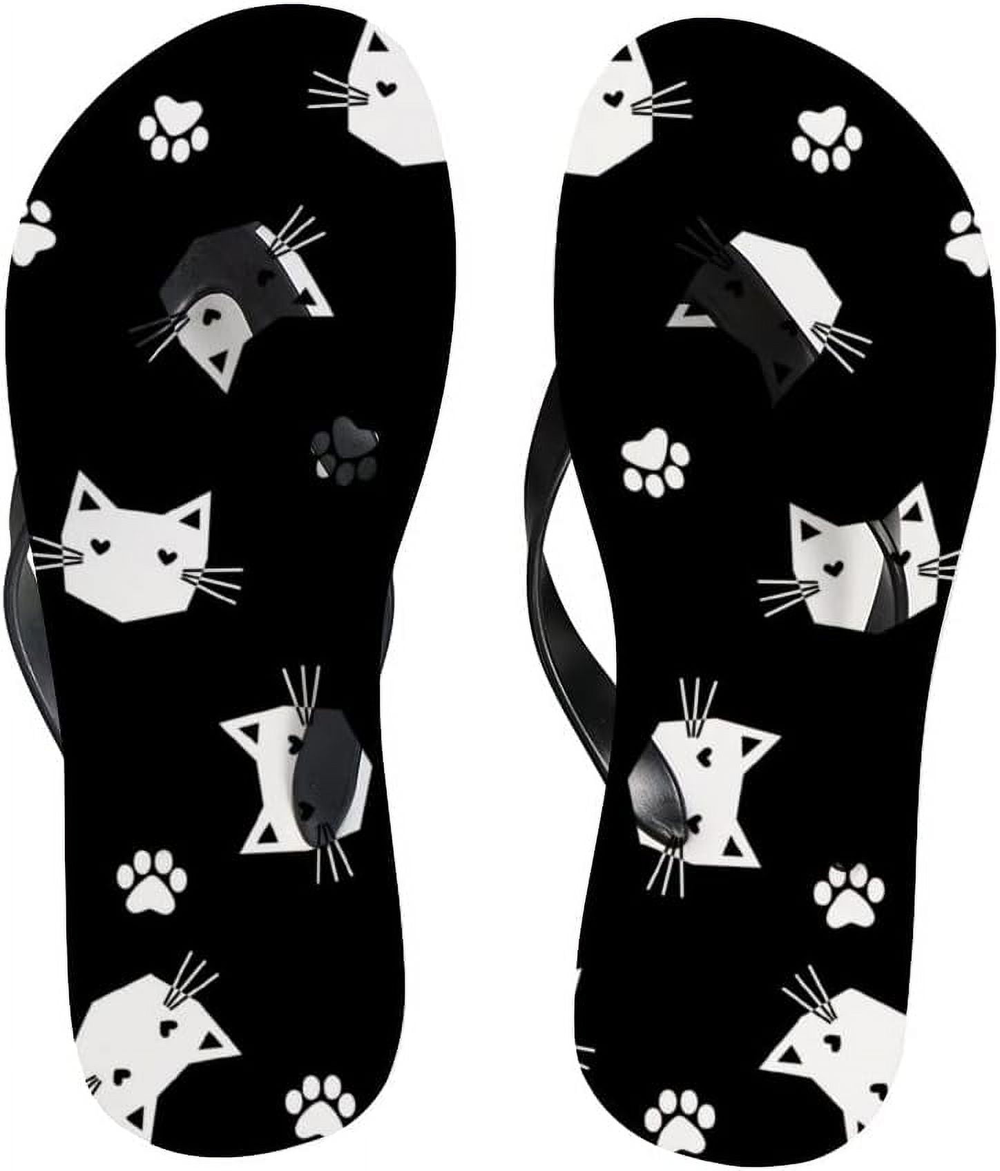 Dreamtimes Women Flip Flops Slippers Cute Black White Cats Sandals for ...