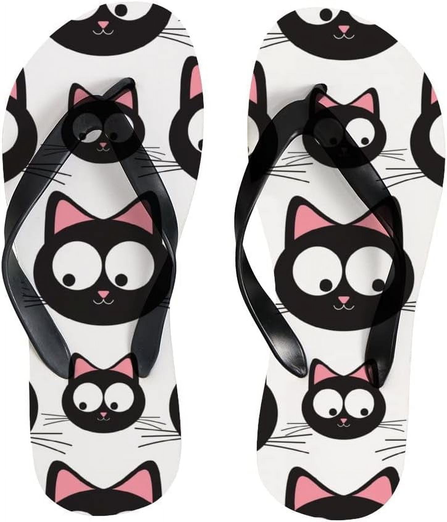 Dreamtimes Women Flip Flops Slippers Cute Cat Animal Cartoon Black ...