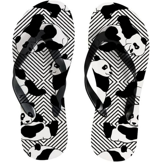 Dreamtimes Women Flip Flops Slippers Vintage Black White Pandas Striped ...