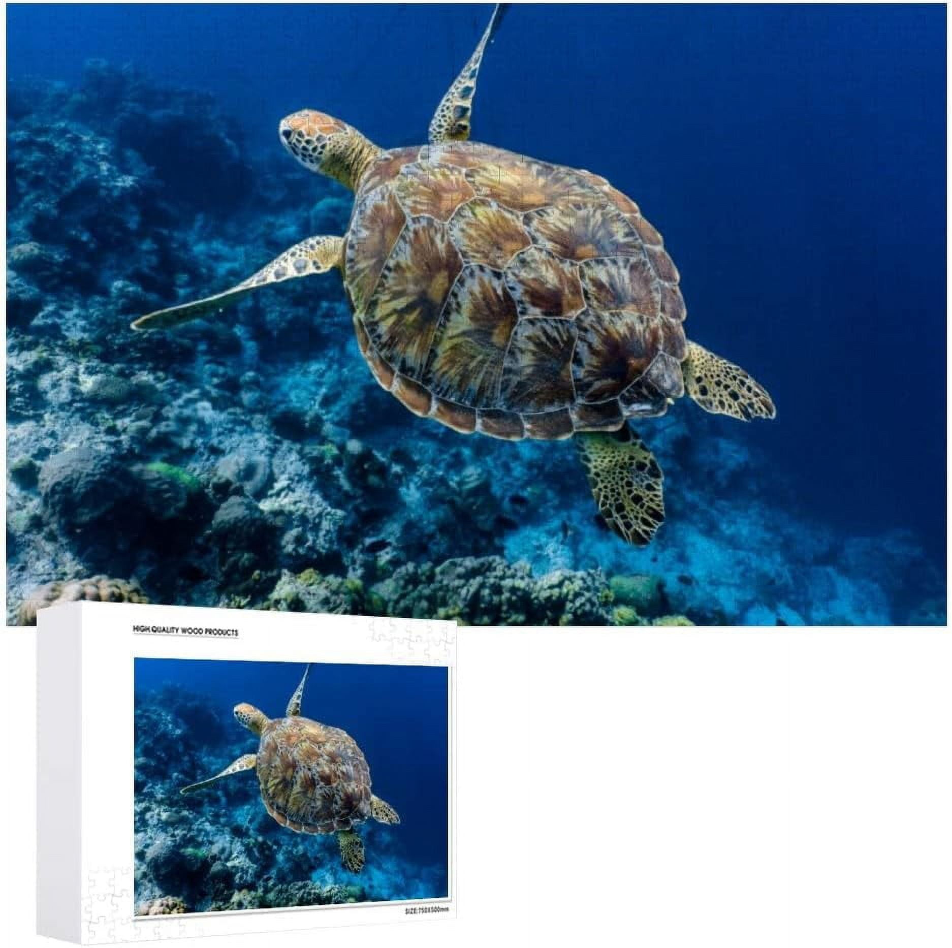 Dreamtimes Wooden Jigsaw Puzzles 1000 Pieces Sea Turtle Swimming Above ...