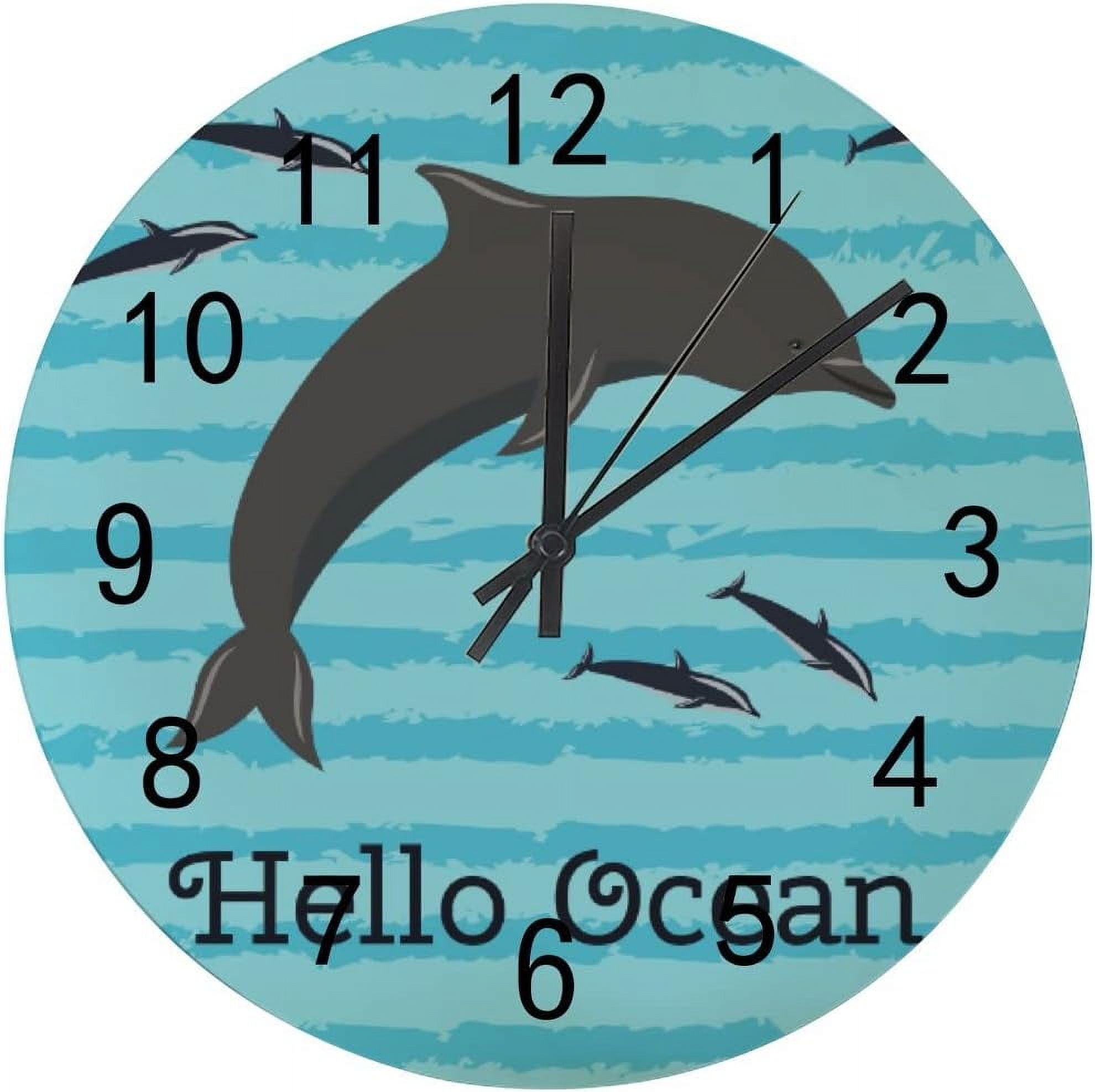 Dreamtimes Wooden Round Wall Clock, 12 Inch Cartoon Dolphins in Ocean ...