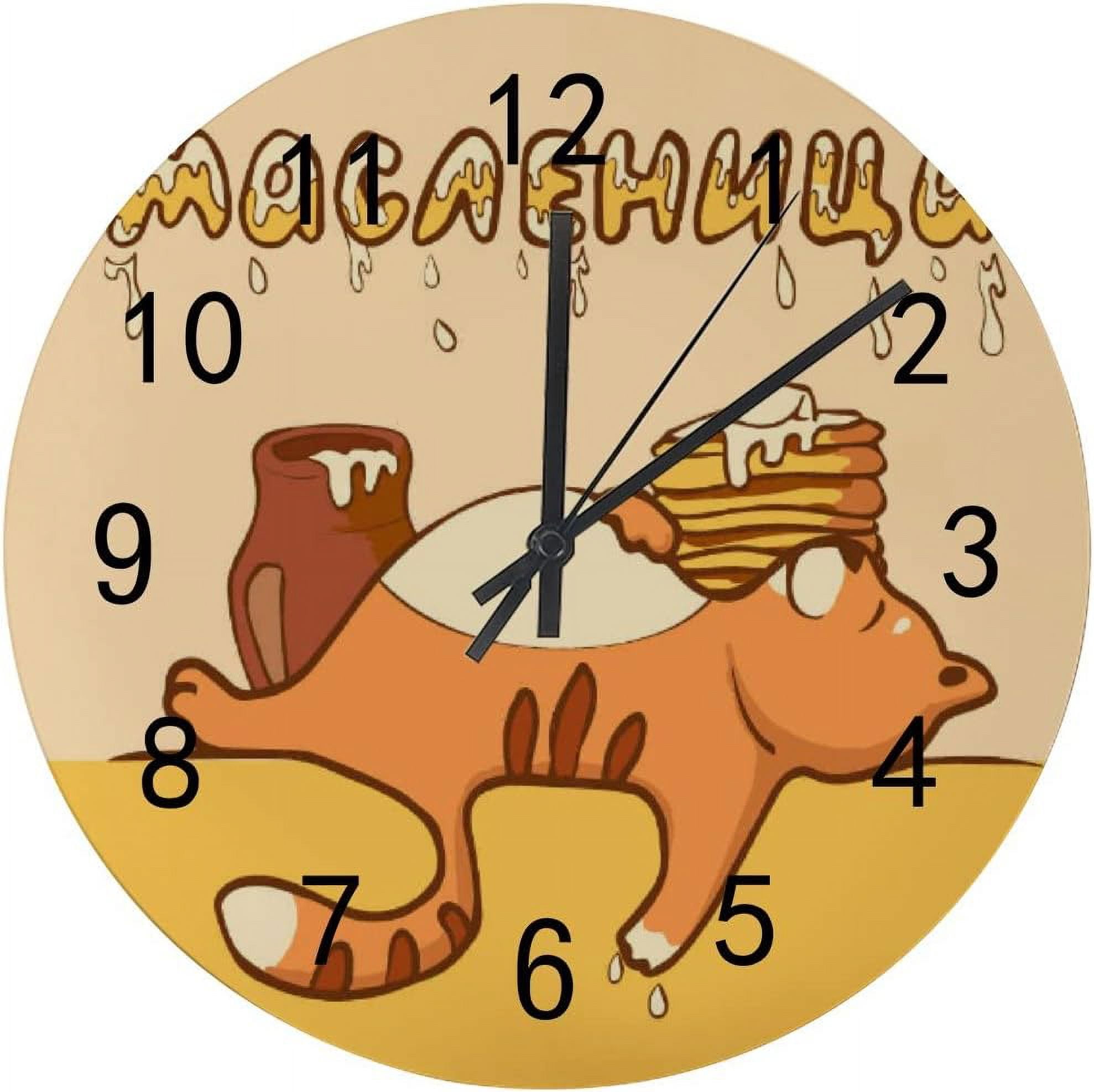 Dreamtimes Wooden Round Wall Clock, 12 Inch Cat Overeaten Sour Cream ...
