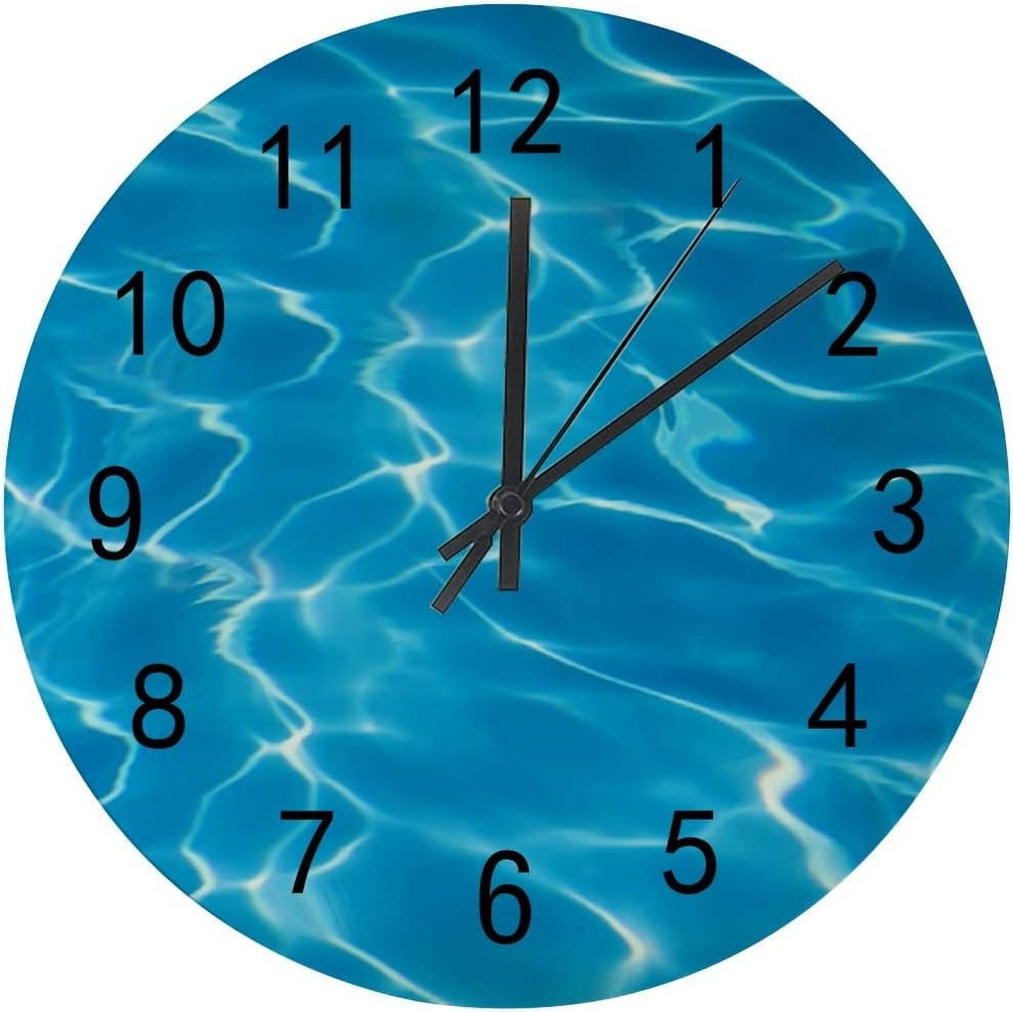Dreamtimes Wooden Round Wall Clock, 12 Inch Clear Pool Water Reflecting ...