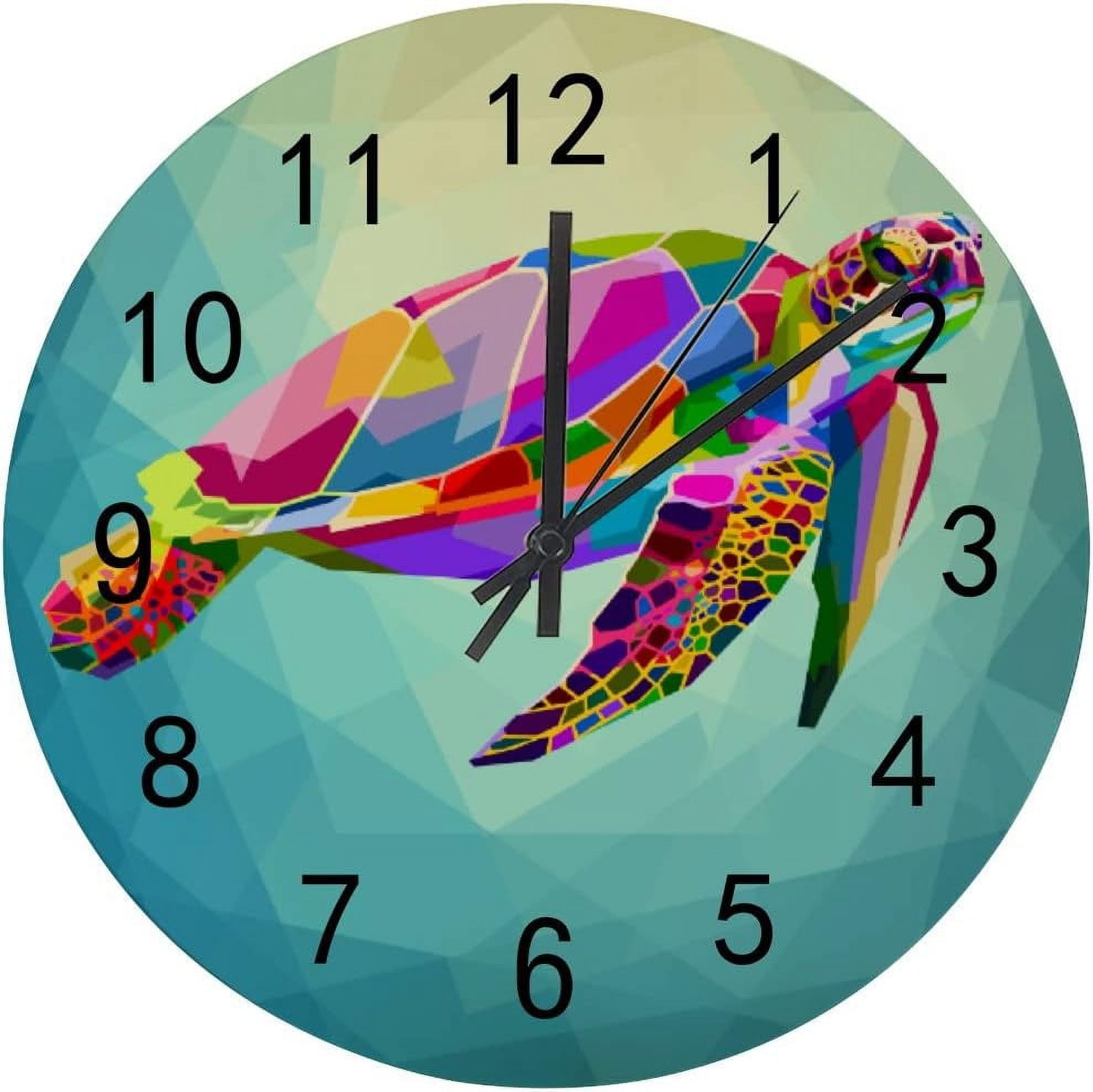 Dreamtimes Wooden Round Wall Clock, 12 Inch Colorful Turtle Floating ...
