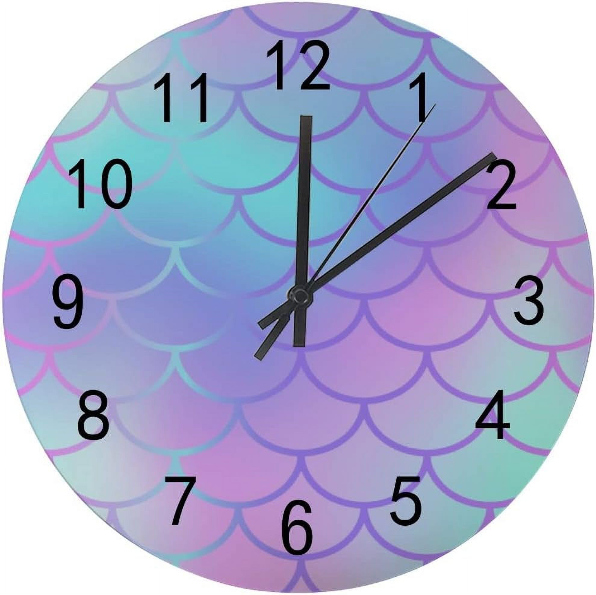 Dreamtimes Wooden Round Wall Clock, 12 Inch Mermaid Scale with Blue ...