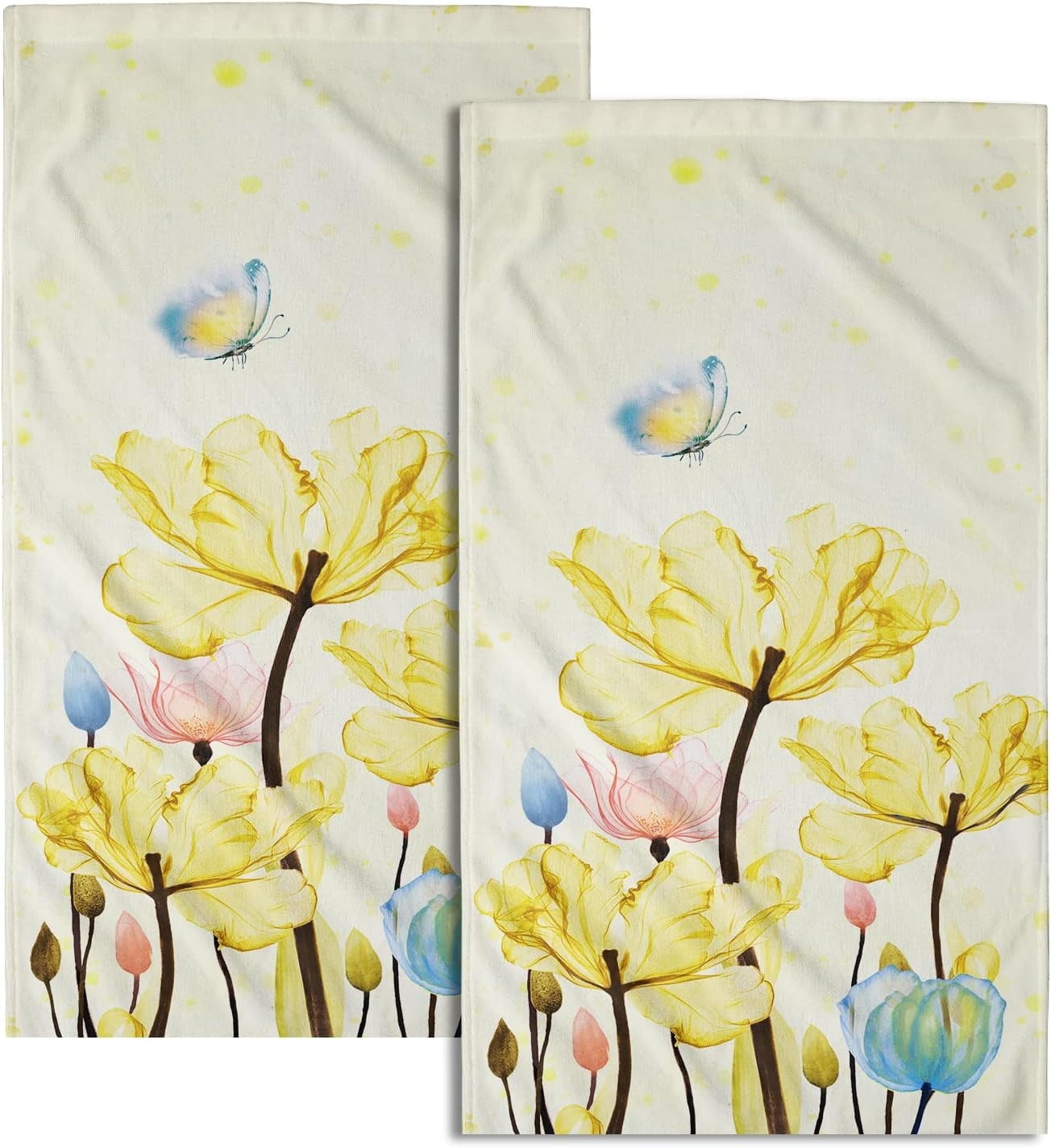 Dreamtimes Yellow Floral Hand Towels, 2 PCS Modern Flower Fingertip ...