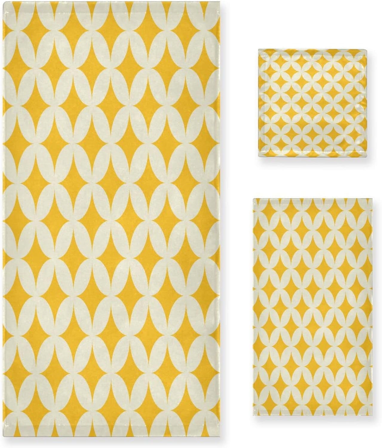 Dreamtimes Yellow Geometry Towel Set of 3, Ultra Soft and Absorbent ...
