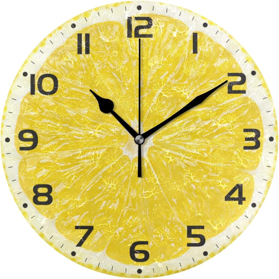 Dreamtimes Yellow Lemon Slices Wall Clock, 10 Inch Silent Non Ticking ...