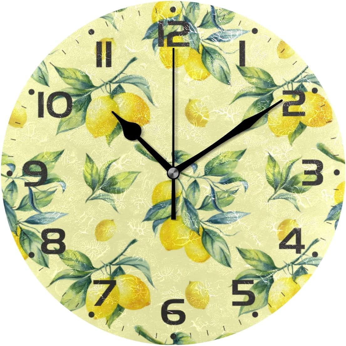 Dreamtimes Yellow Lemon Wall Clock, 10 Inch Silent Non Ticking Round ...