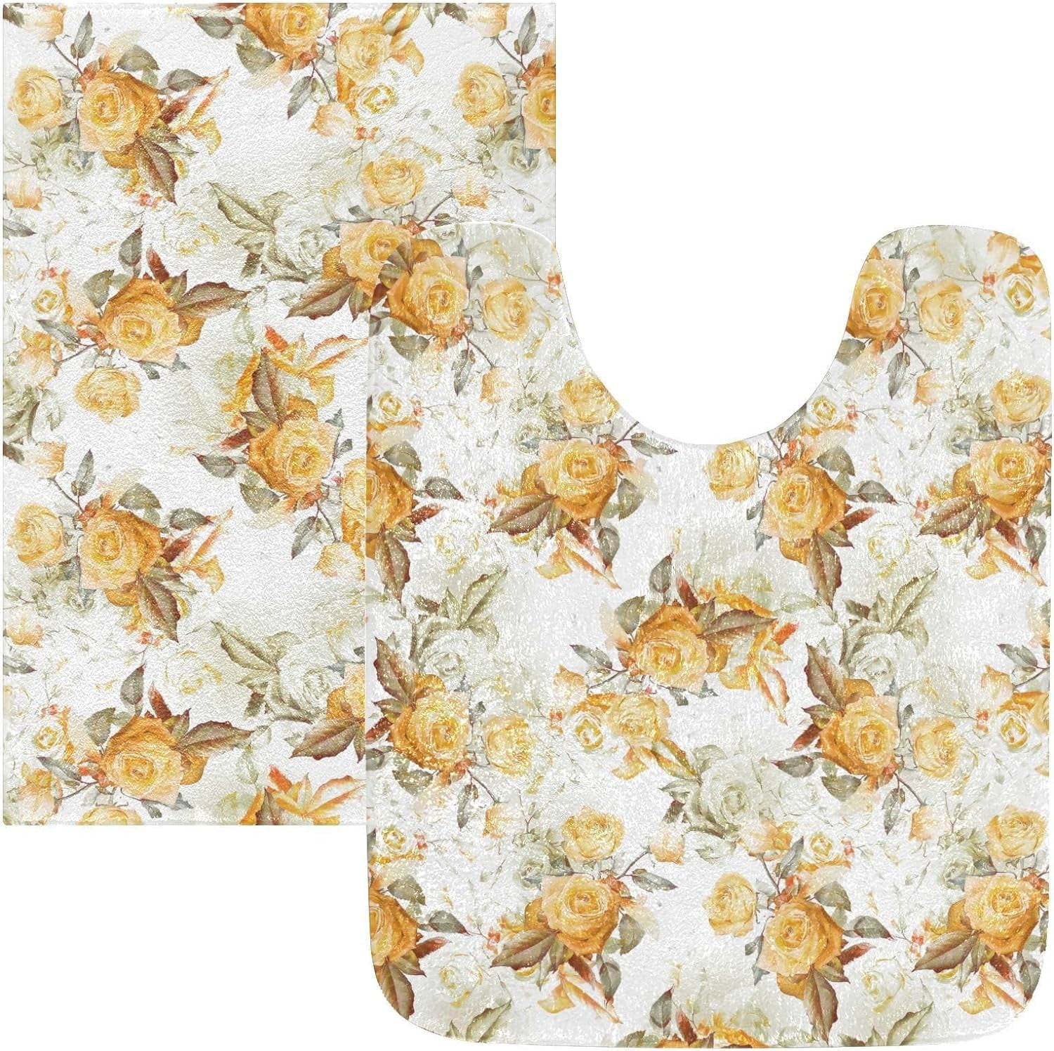 Dreamtimes Yellow Roses Bathroom Rug Set 2PCS Ultra Soft Bath Rugs, Non ...