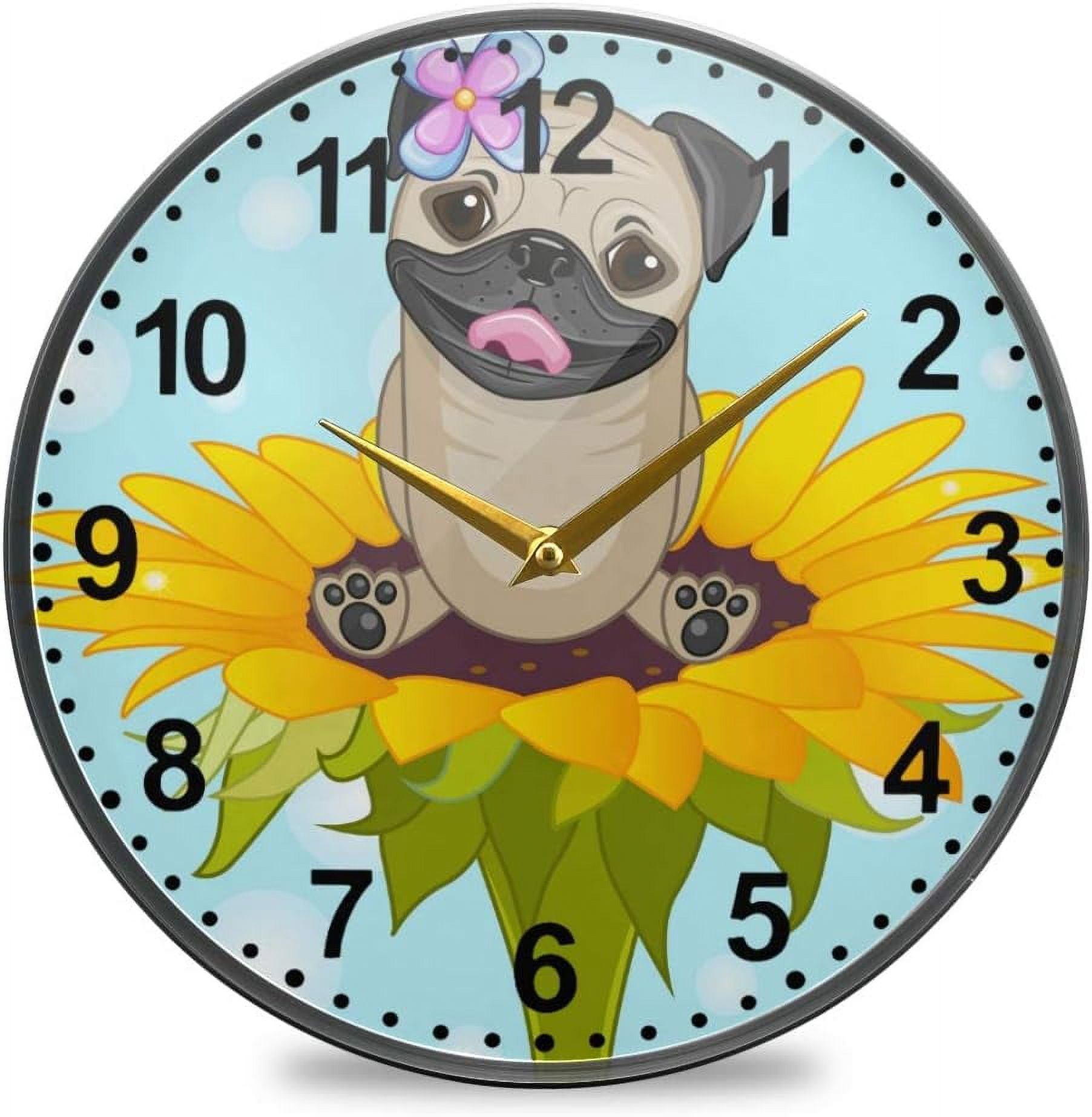 Dreamtimes §³ute Pug Dog with Sunflower Pattern Wall Clock Silent Non ...